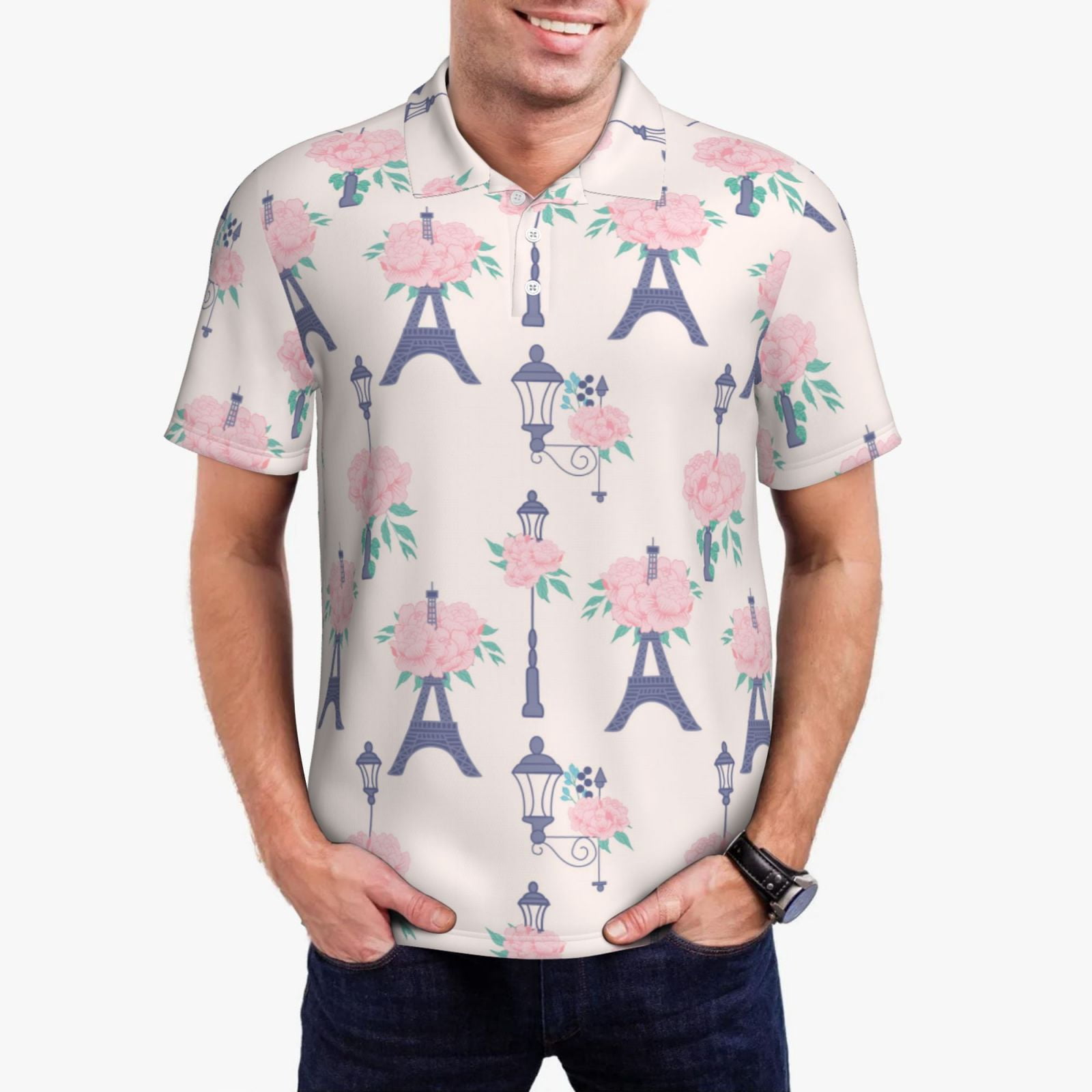 Polo Shirts for Men, flower Tower pink Soft Casual Mens Polo Shirts ...