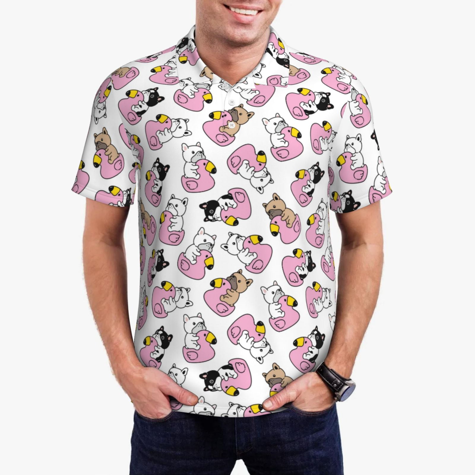 Polo Shirts for Men, french bulldog duck Cuteness Casual Mens Polo ...