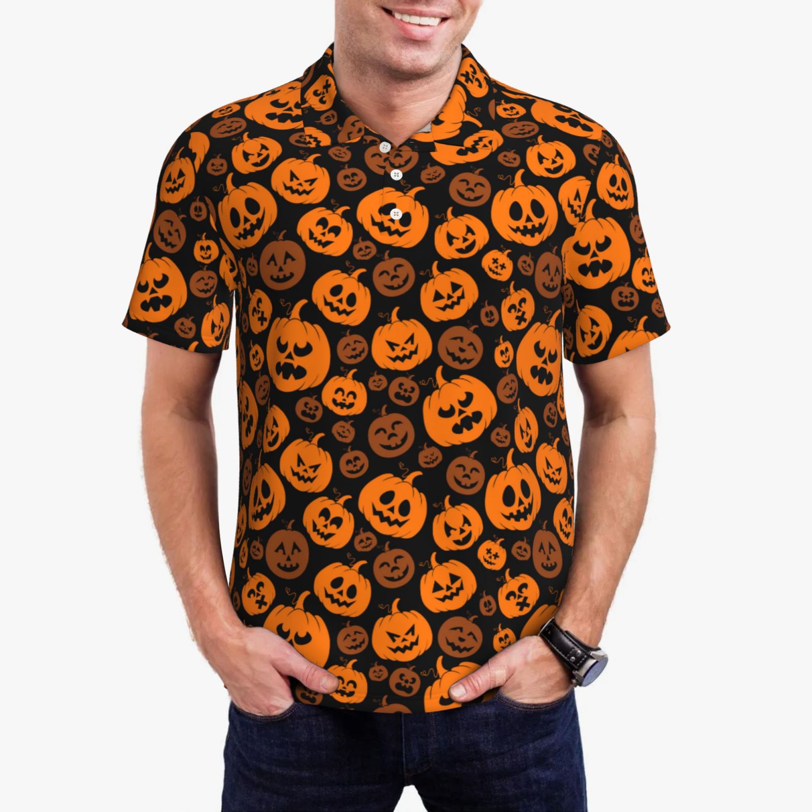Polo Shirts for Men - fun halloween pumpkins Classic Mens Polo Shirts ...