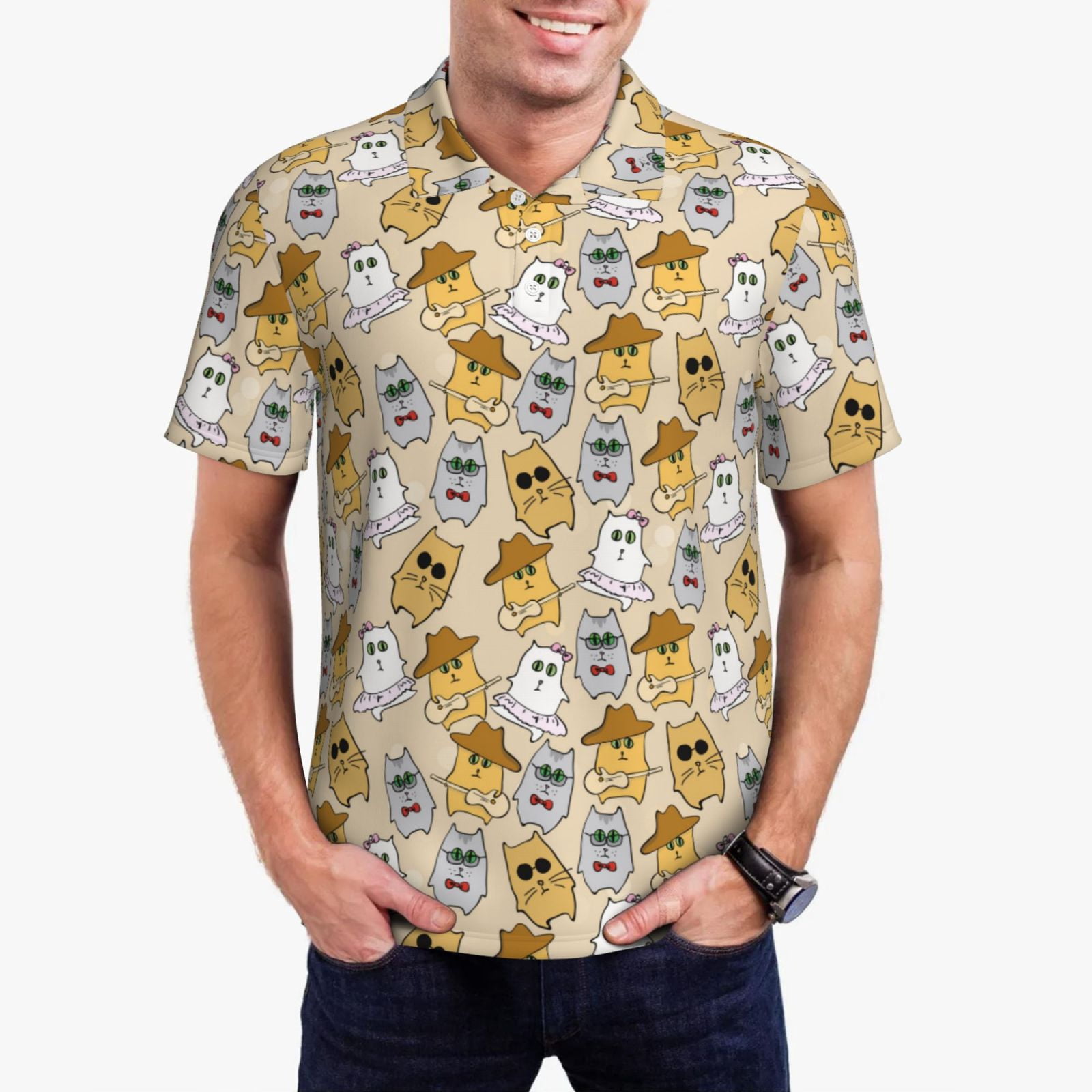 Polo Shirts for Men, funny cat_A Cuteness Casual Mens Polo Shirts Short ...