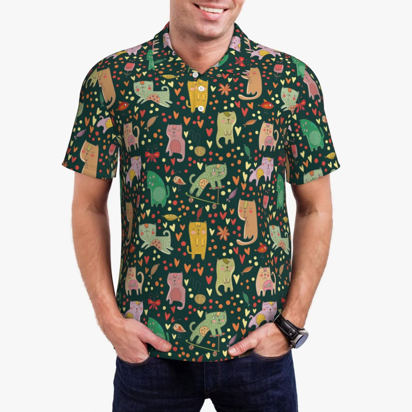 Polo Shirts for Men, funny cat_B Cuteness Casual Mens Polo Shirts Short ...