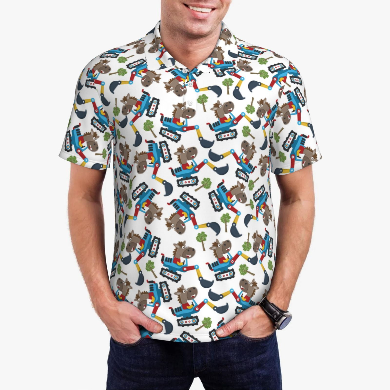 Polo Shirts for Men - funny excavator A Classic Mens Polo Shirts Casual ...