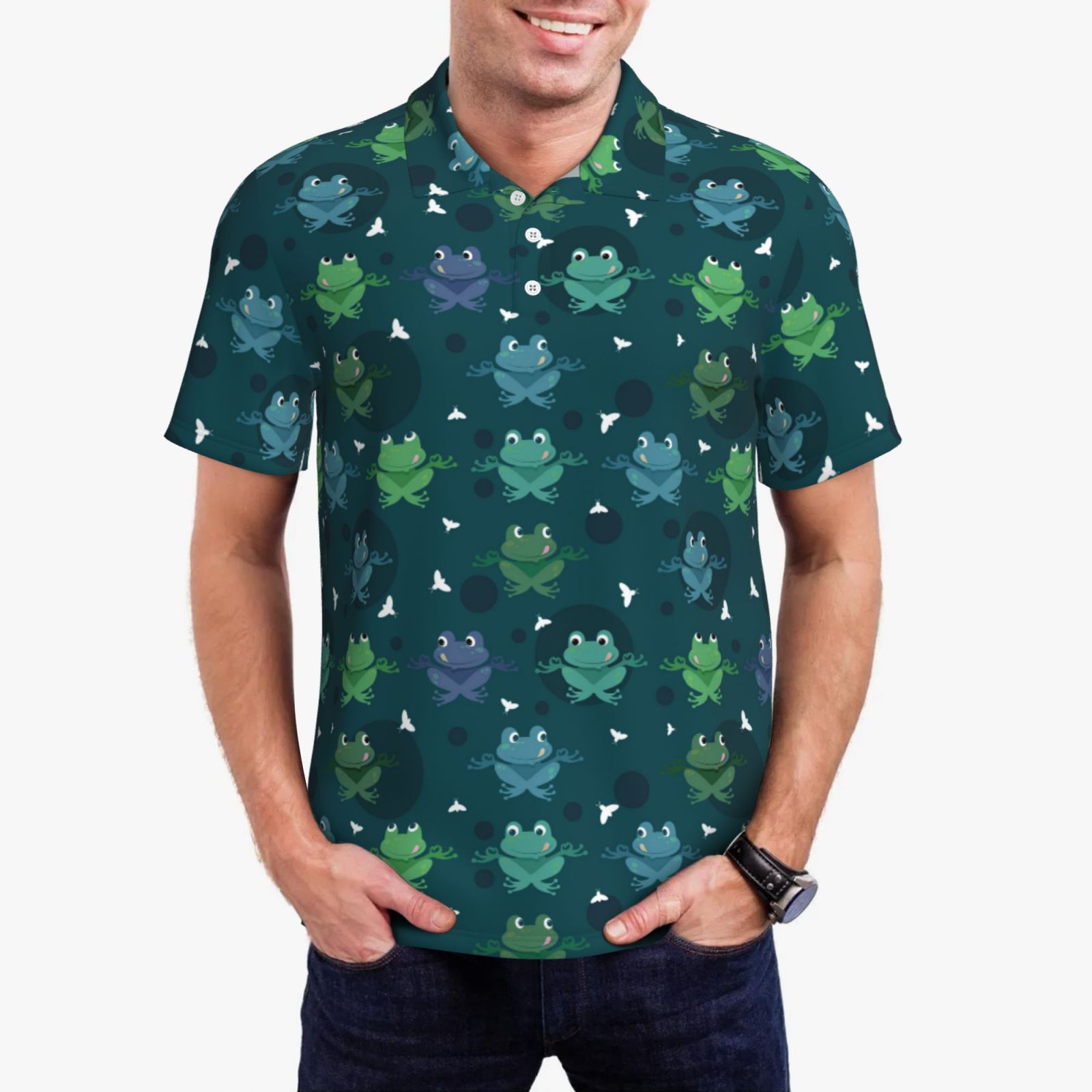 Polo Shirts for Men, funny green frogs yoga Soft Casual Mens Polo ...