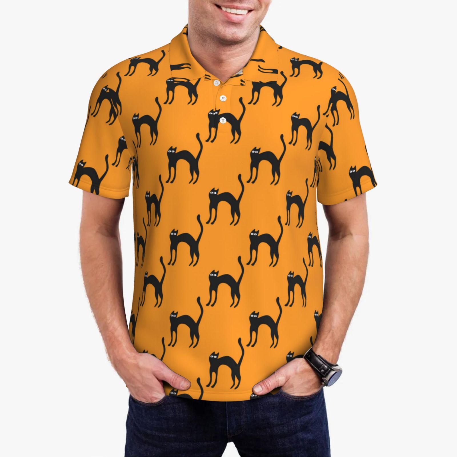 Polo Shirts for Men, funny halloween cat Cuteness Casual Mens Polo ...