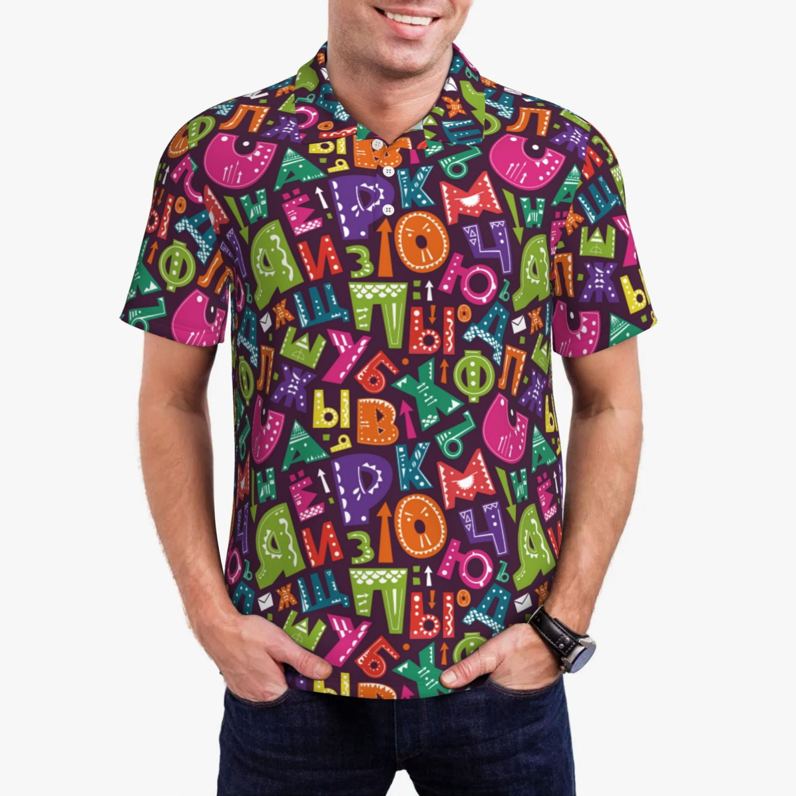 Polo Shirts for Men - funny letters Mens Polo Shirts Short Sleeve ...