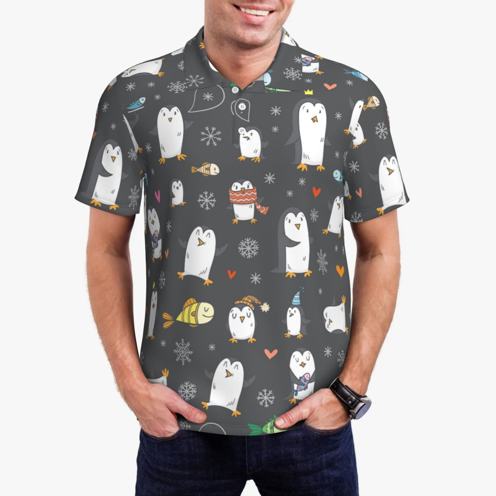 Polo Shirts for Men funny penguin Casual Mens Short Sleeve Polo Shirts ...
