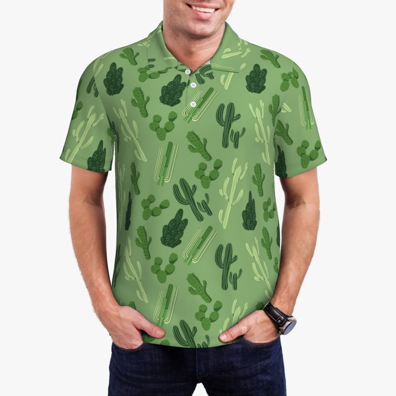 Polo Shirts for Men, green Cactus Pattern Soft Casual Mens Polo Shirts ...