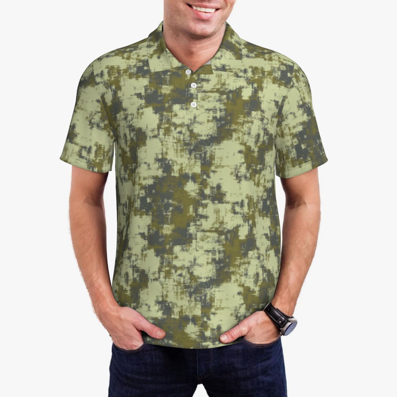Polo Shirts for Men, green Camouflage pattern Soft Casual Mens Polo ...