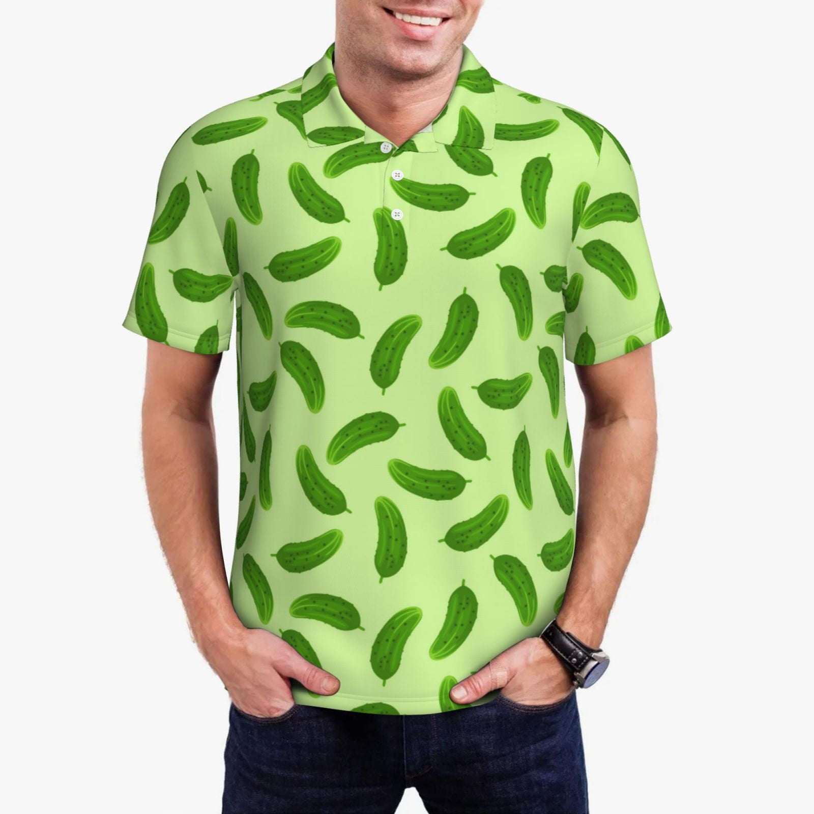Polo Shirts for Men - green Cucumber Pattern Soft Comfort Breathable ...