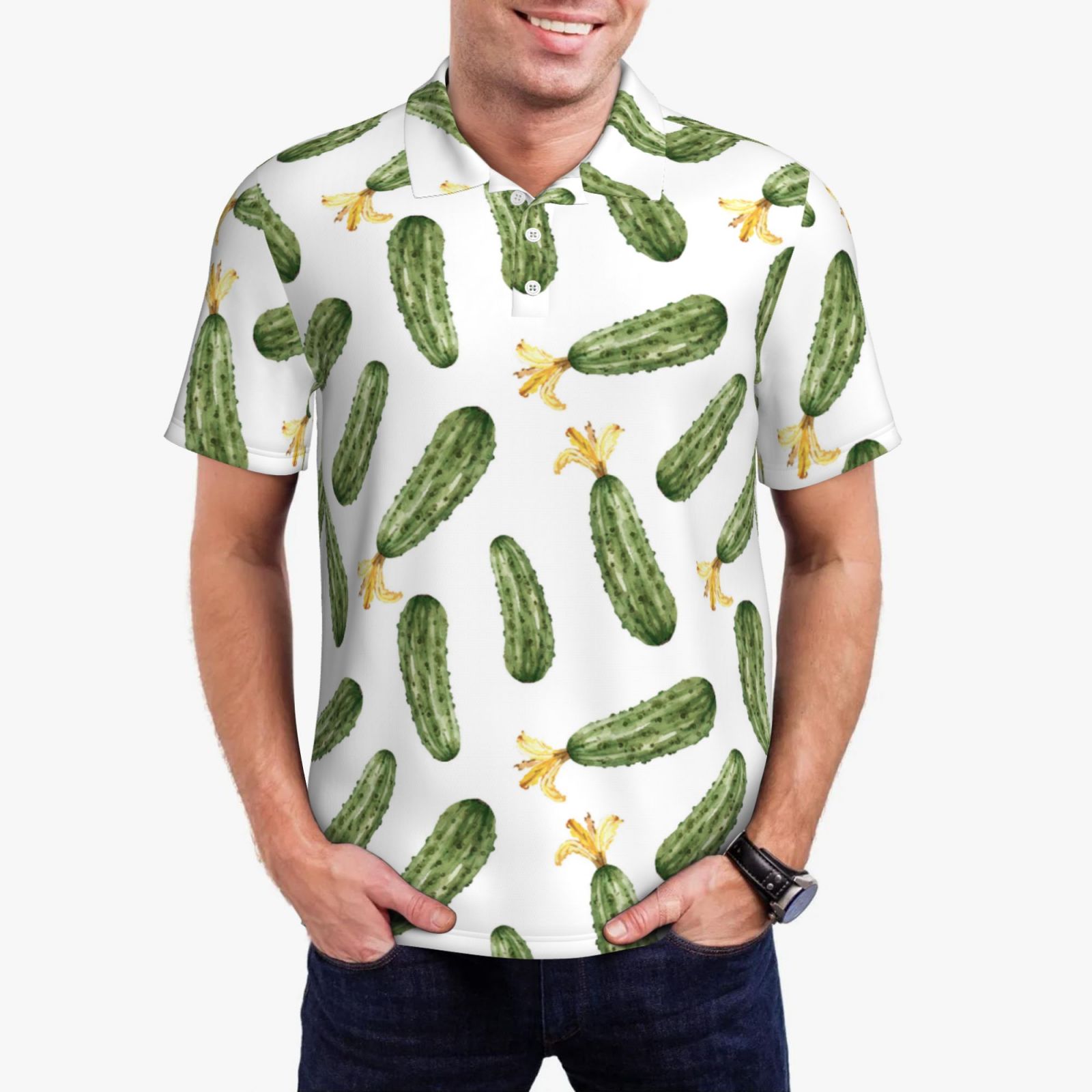 Polo Shirts for Men, green Cucumber Print Soft Casual Mens Polo Shirts ...