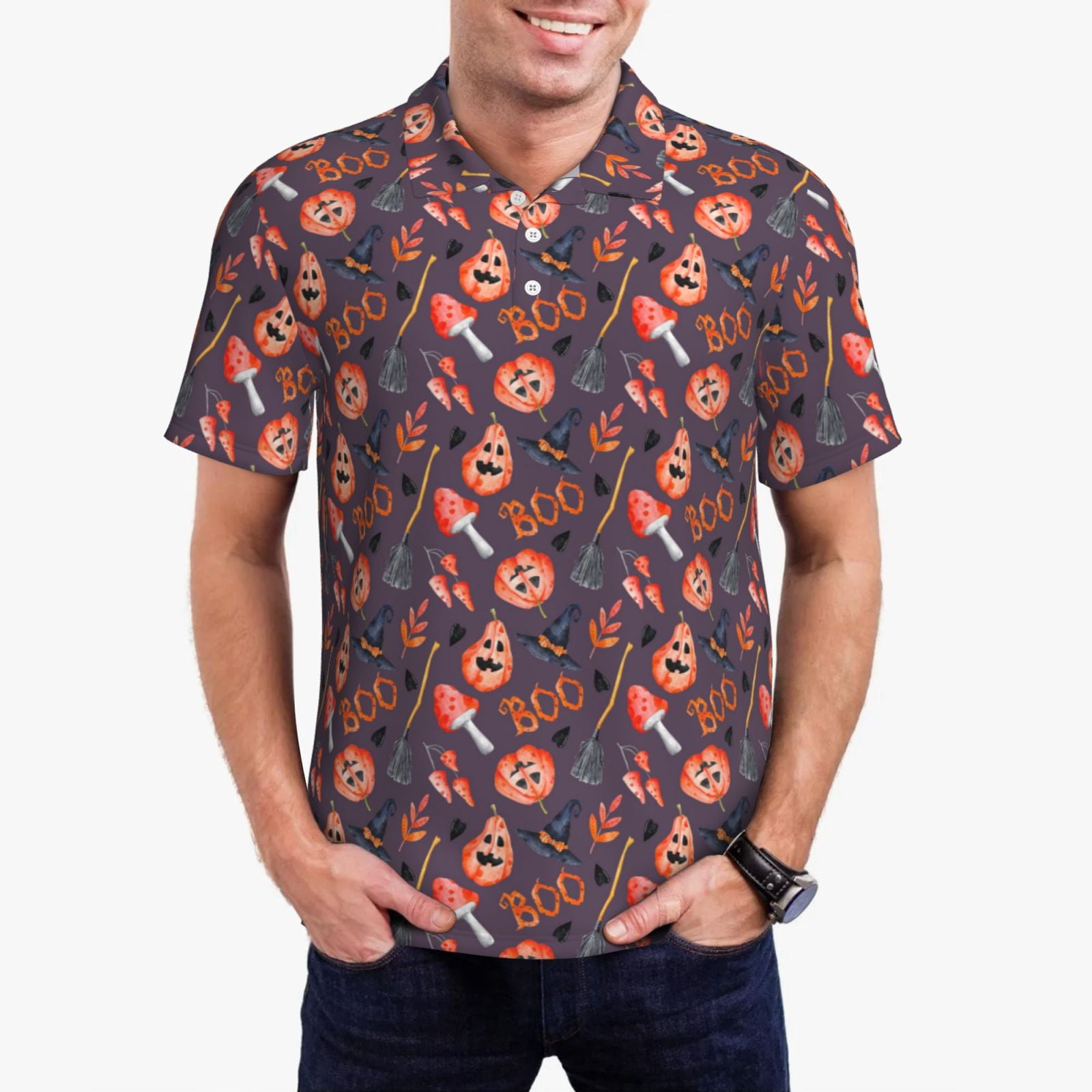 Polo Shirts for Men halloween background holiday Casual Mens Short ...