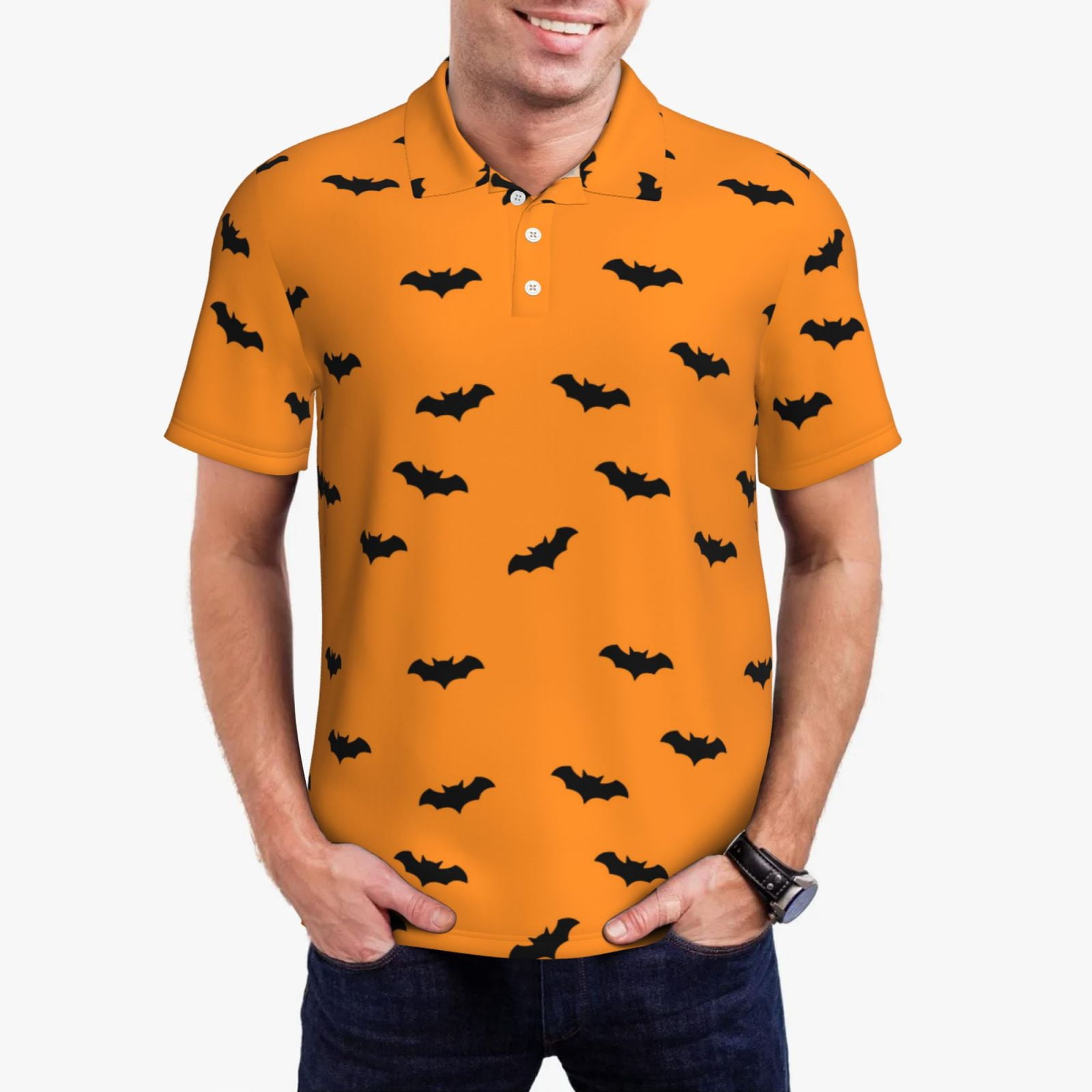 Polo Shirts for Men halloween bat background Casual Mens Short Sleeve ...