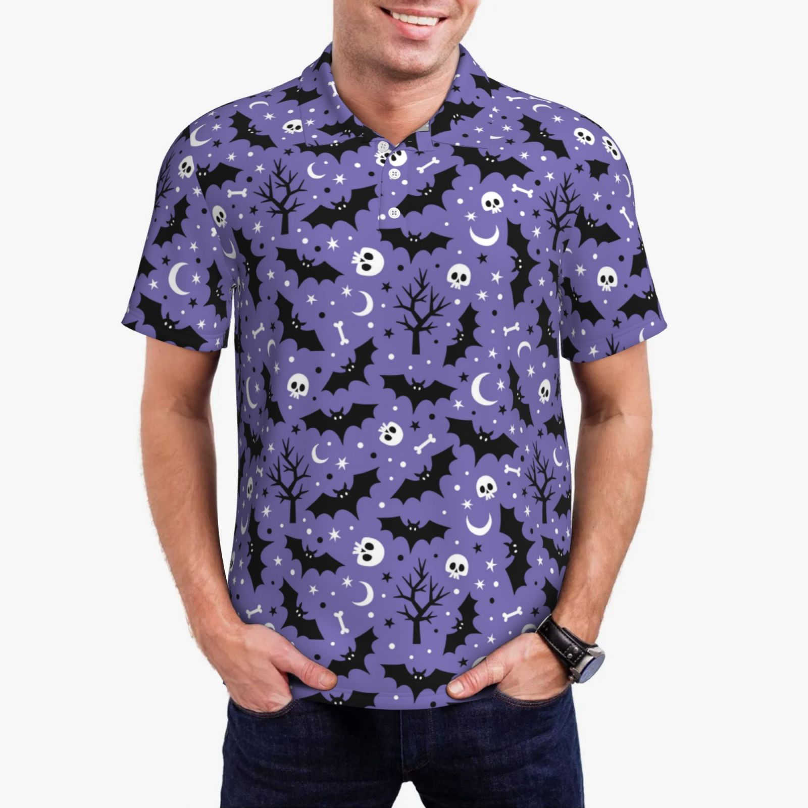 Polo Shirts for Men - halloween bat skull Mens Polo Shirts Short Sleeve ...