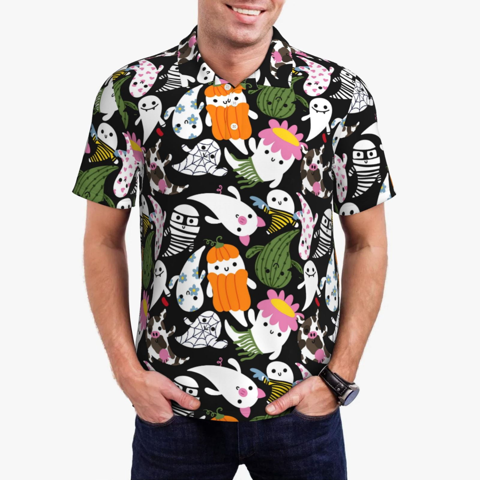 Polo Shirts for Men - halloween cute ghost cartoon Mens Polo Shirts ...