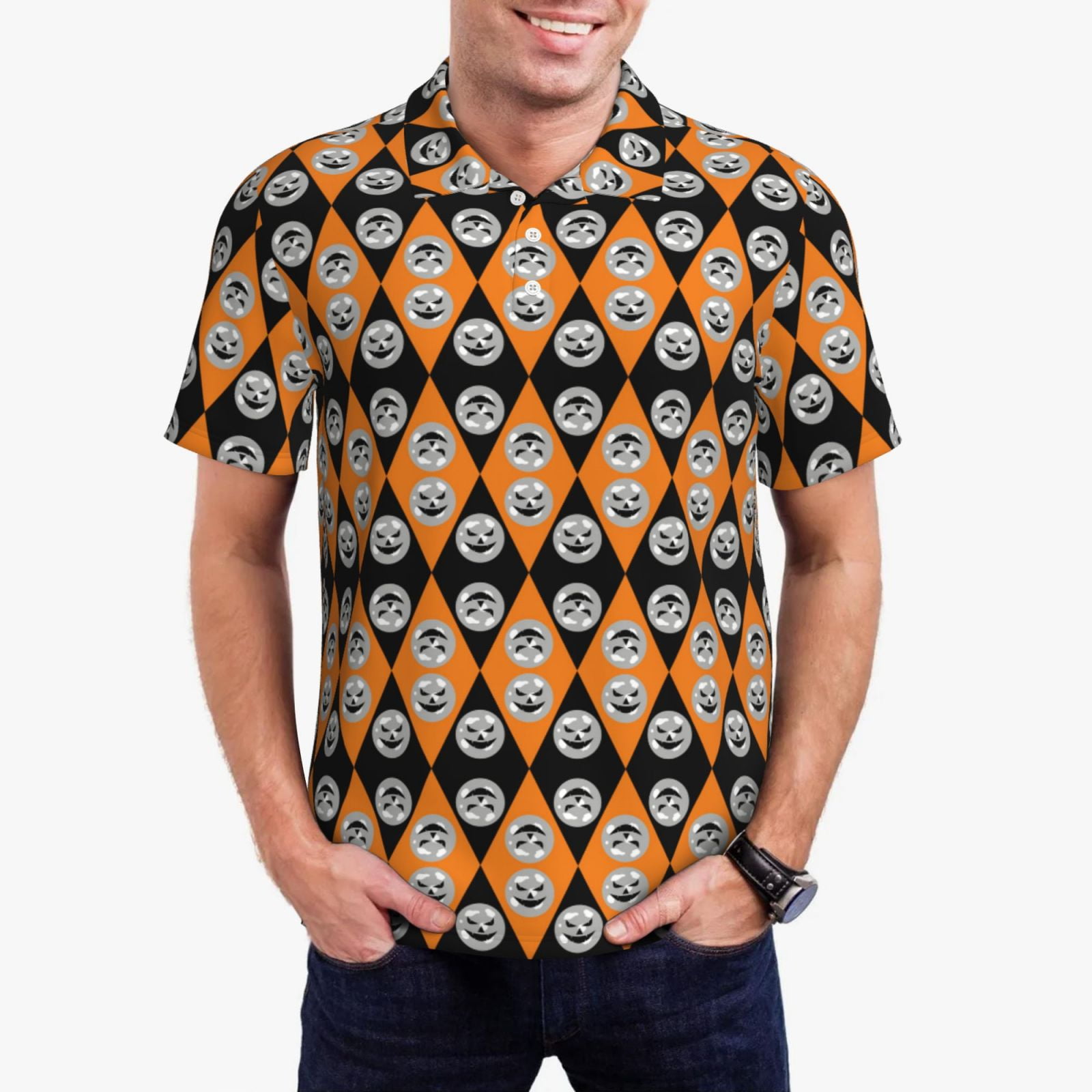 Polo Shirts for Men - halloween elements Pattern Classic Mens Polo ...
