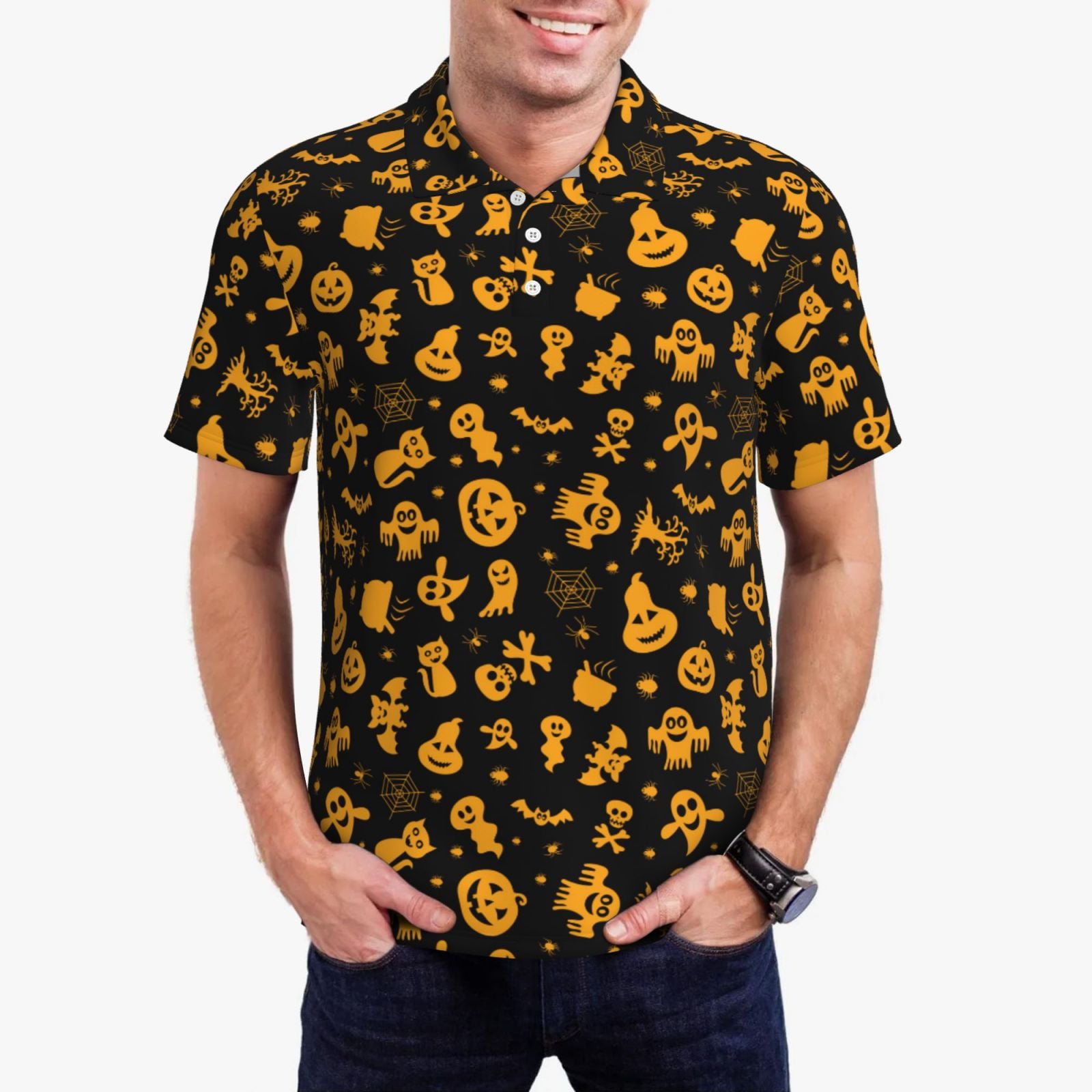 Polo Shirts for Men - halloween elements Patterns Mens Polo Shirts ...