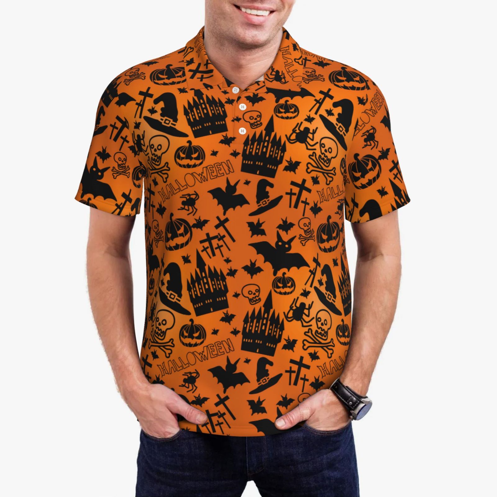 Polo Shirts for Men, halloween elements design Cuteness Casual Mens ...