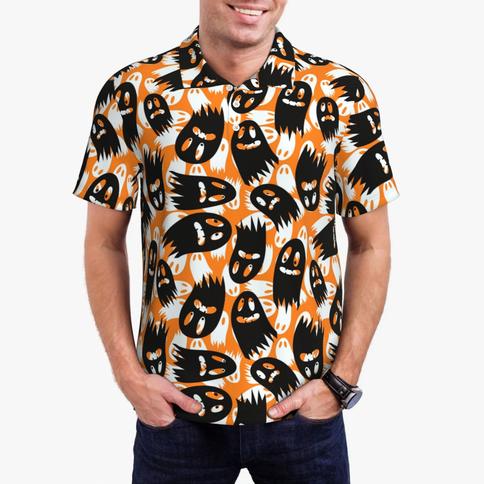 Polo Shirts for Men - halloween funny ghost Classic Mens Polo Shirts ...