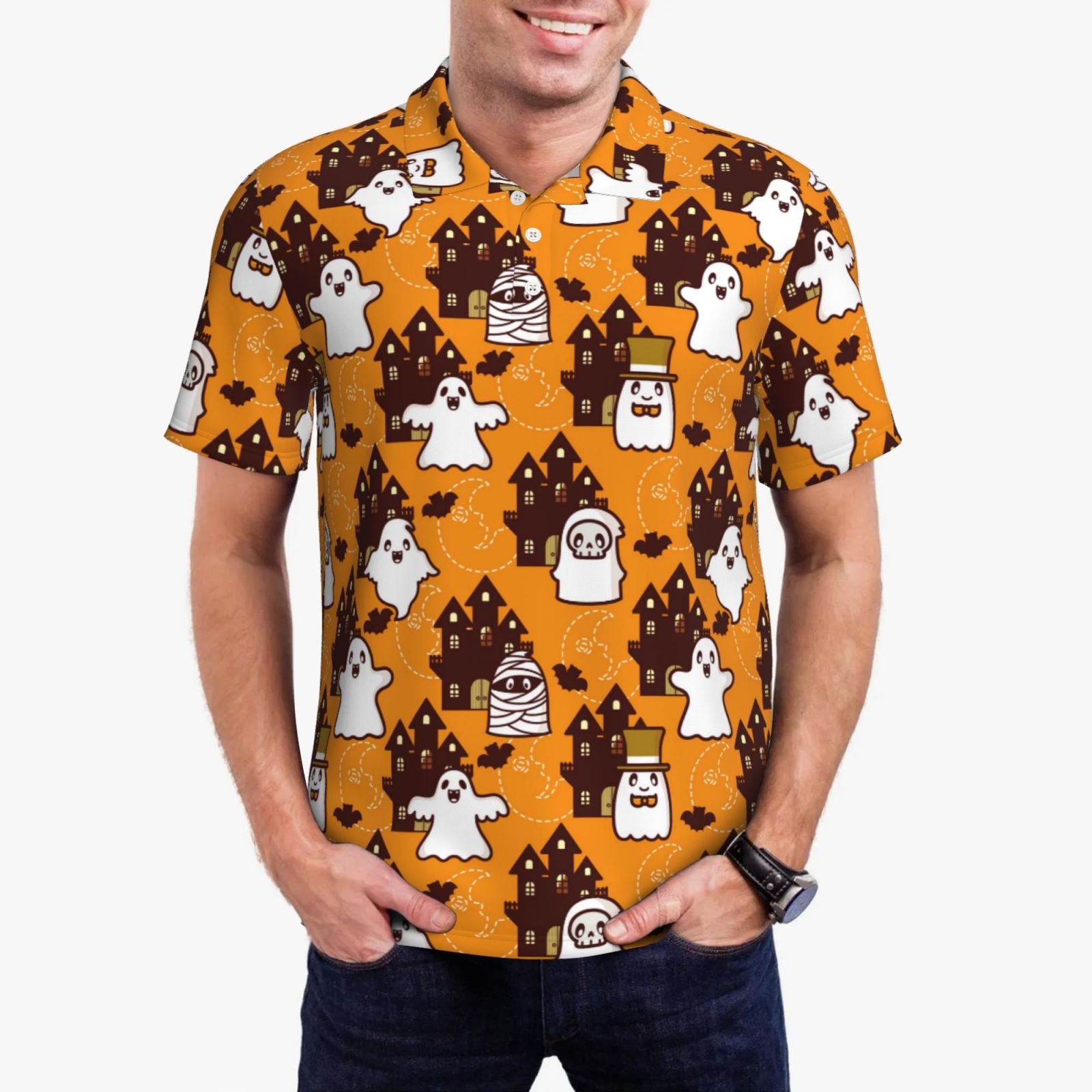 Polo Shirts for Men - halloween ghost cartoon Mens Polo Shirts Short ...