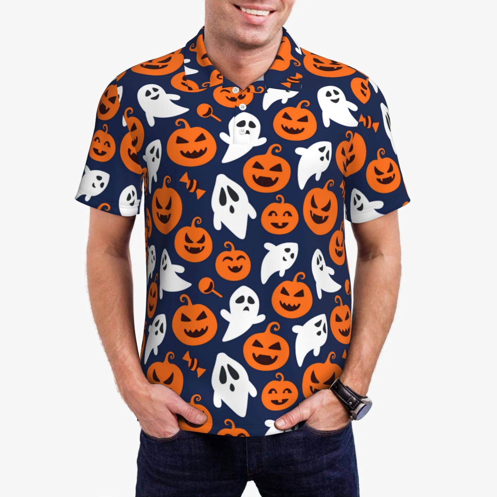Polo Shirts for Men, halloween ghost pumpkins Cuteness Casual Mens Polo ...