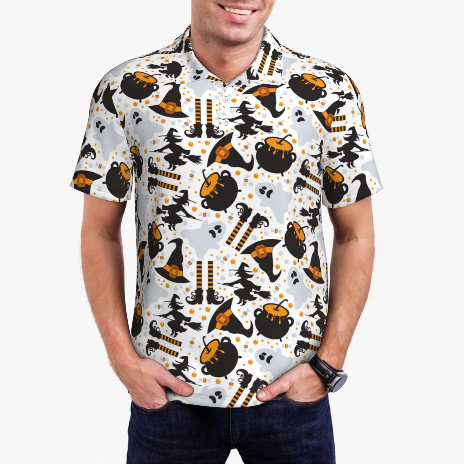 Polo Shirts for Men - halloween hat witch Classic Mens Polo Shirts ...