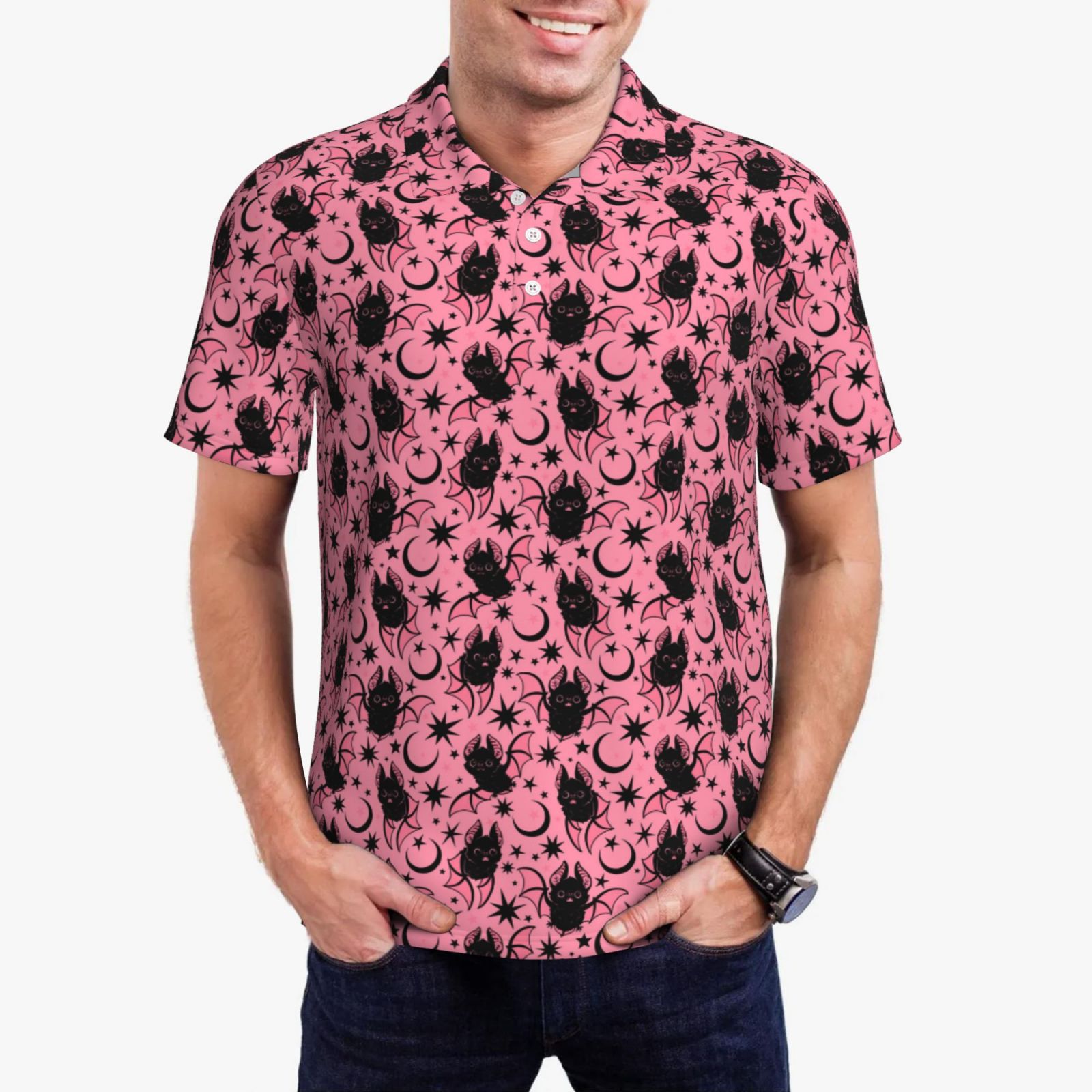 Polo Shirts for Men - halloween pink bat Classic Mens Polo Shirts ...
