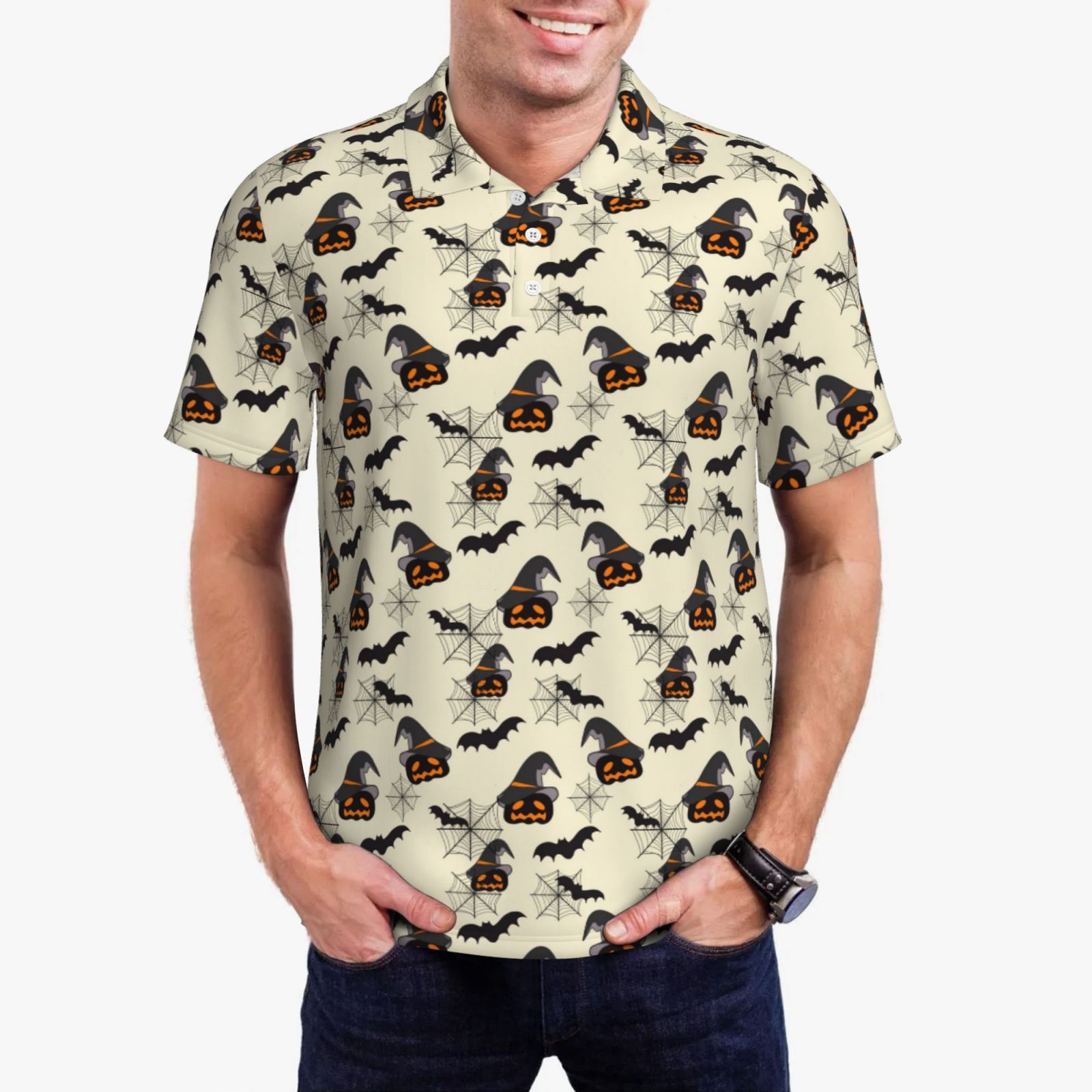 Polo Shirts for Men, halloween pumpkin bat hat Cuteness Casual Mens ...