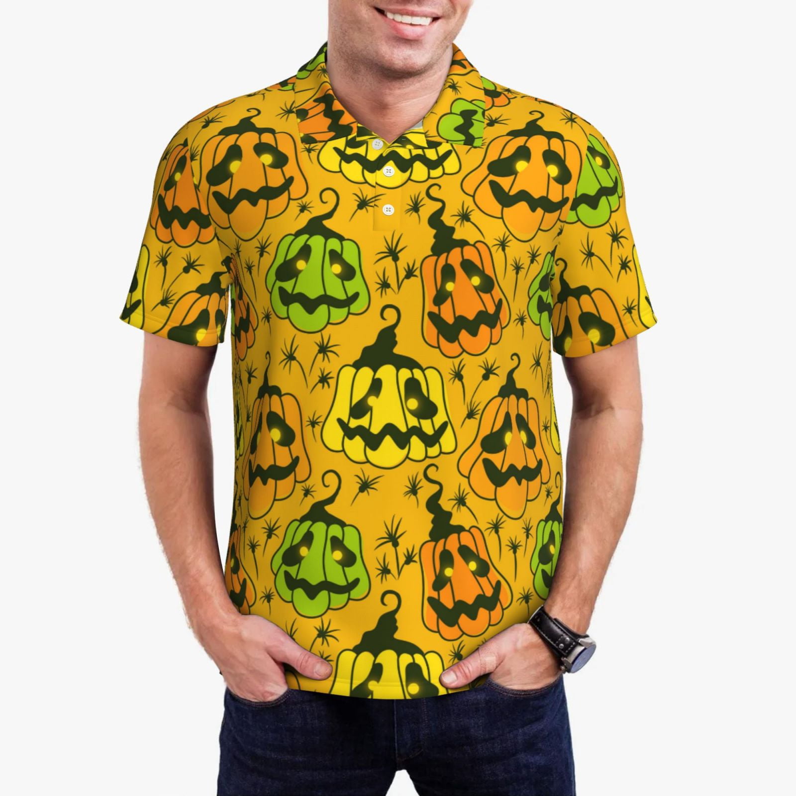 Polo Shirts for Men, halloween pumpkin fun Cuteness Casual Mens Polo ...