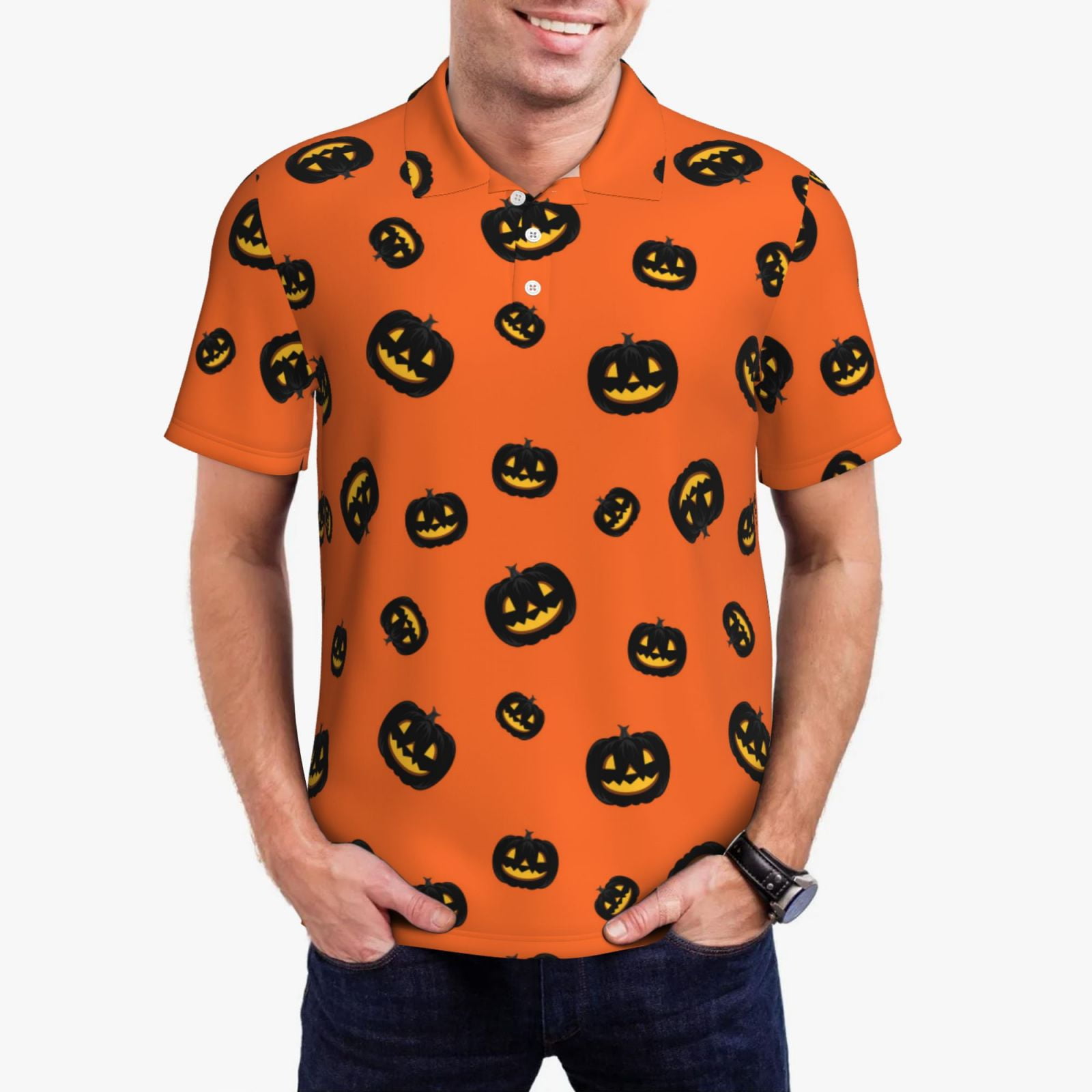 Polo Shirts for Men - halloween pumpkins cute Patterns Mens Polo Shirts ...