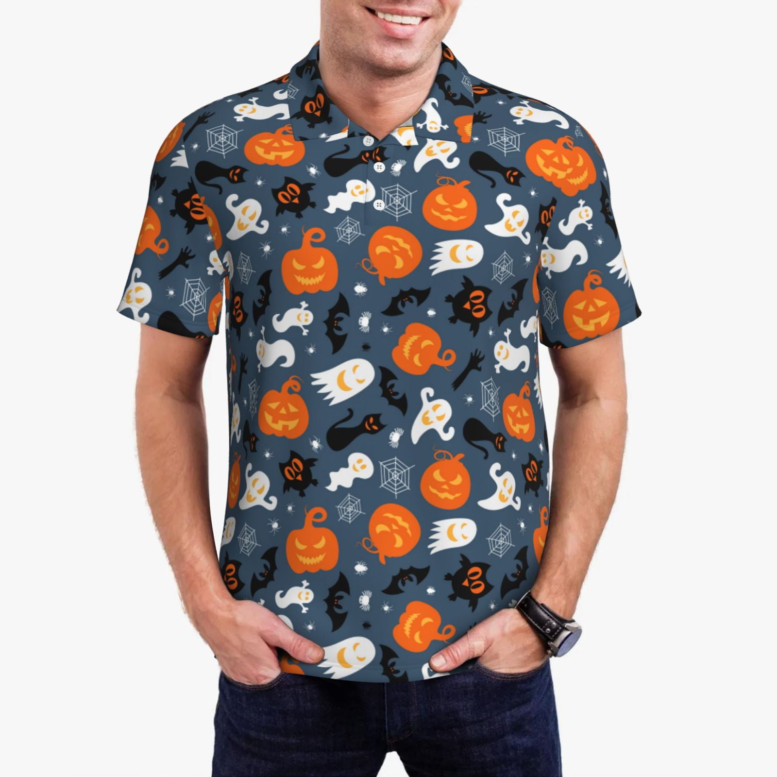 Polo Shirts for Men - halloween pumpkins owls Classic Mens Polo Shirts ...