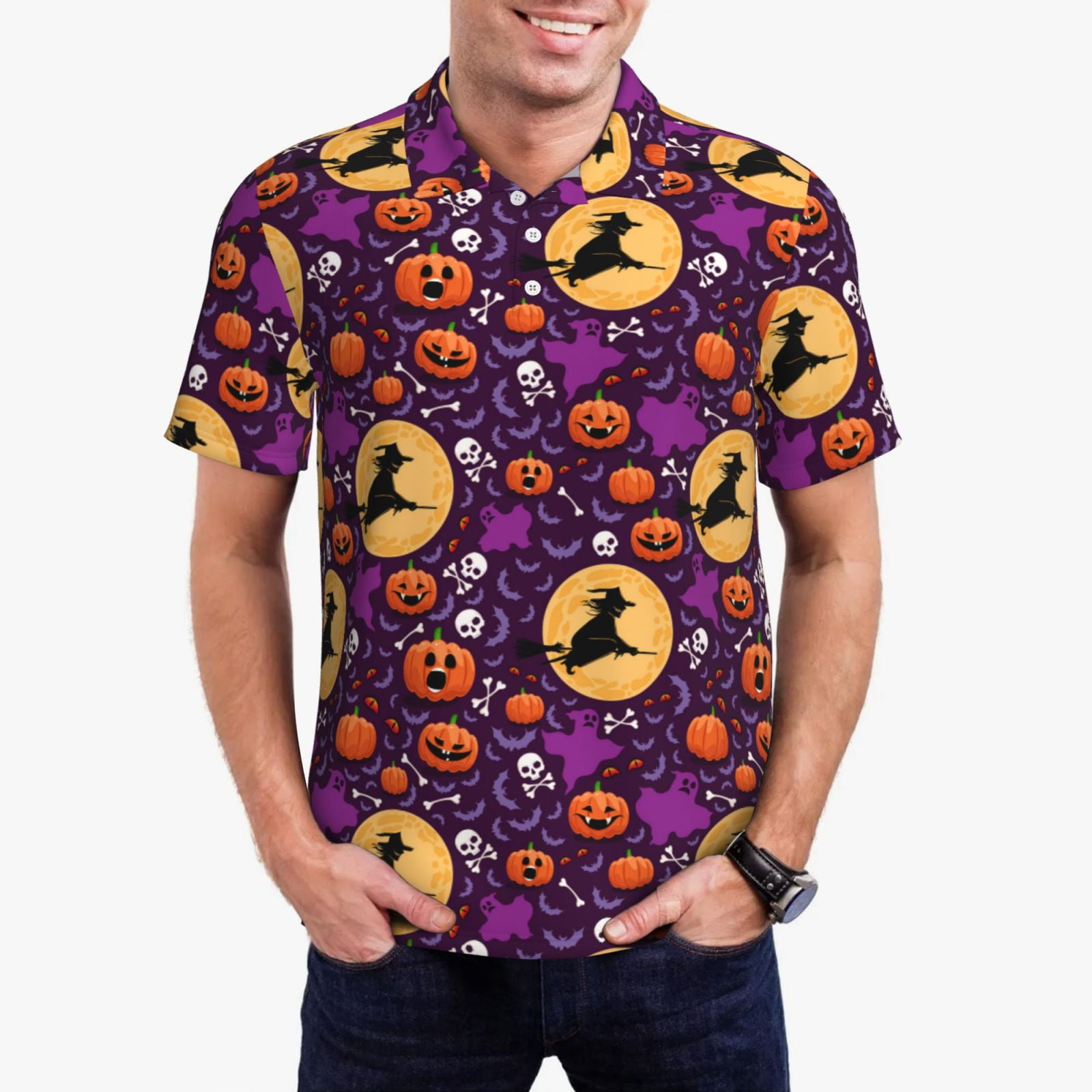 Polo Shirts for Men, halloween witch pumpkins Cuteness Casual Mens Polo ...