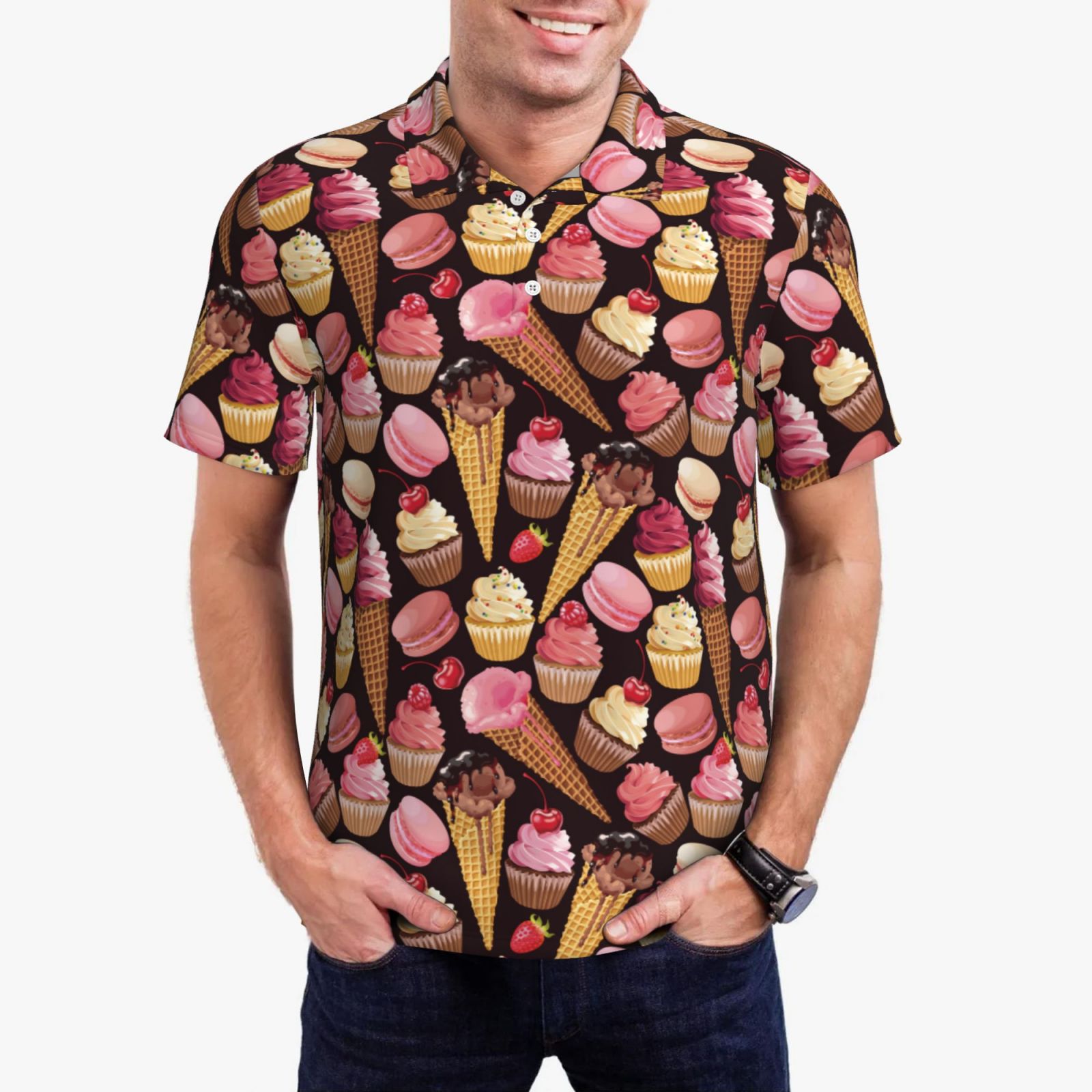 Polo Shirts for Men - ice cream cake Mens Polo Shirts Short Sleeve ...