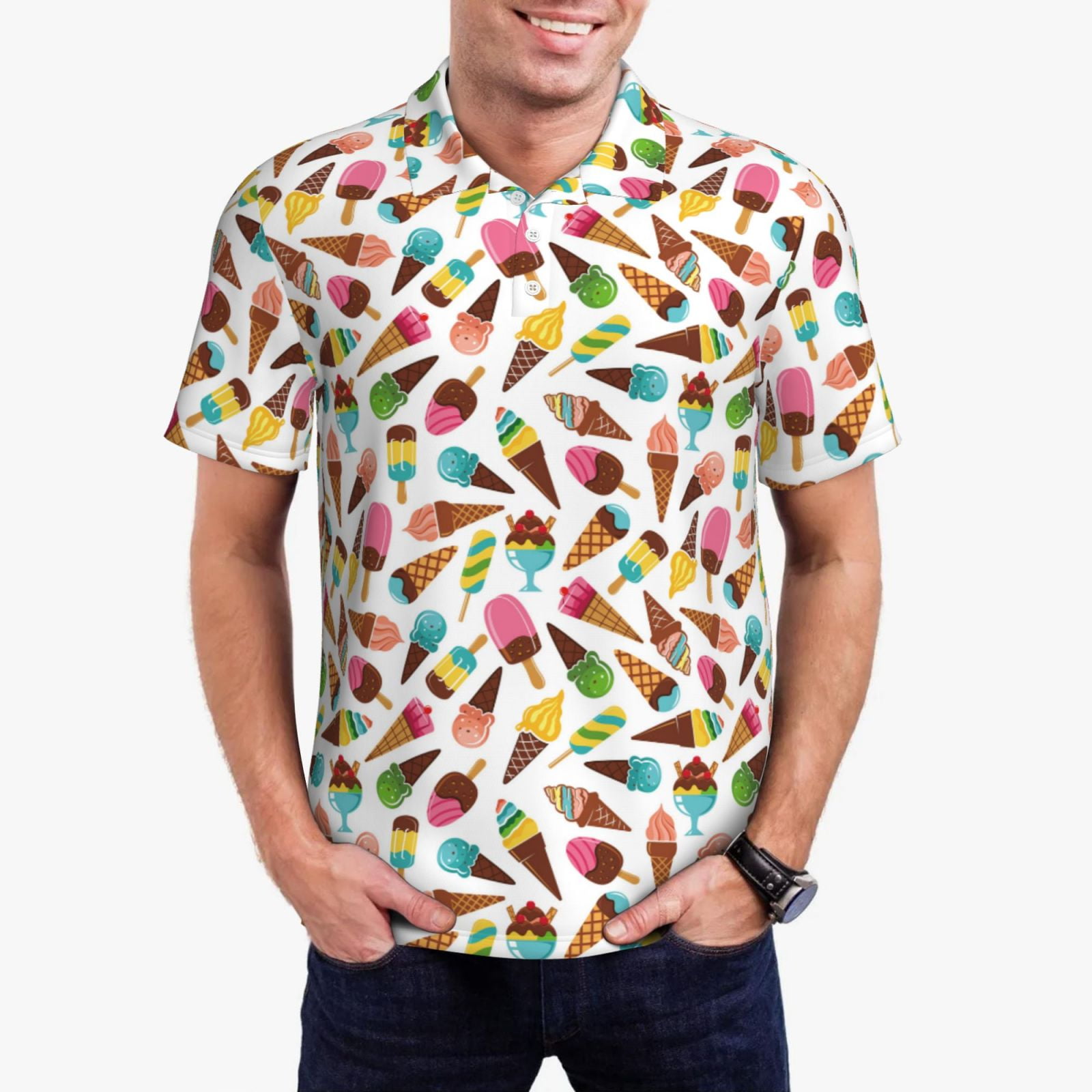 Polo Shirts for Men ice cream popsicles Casual Mens Short Sleeve Polo ...