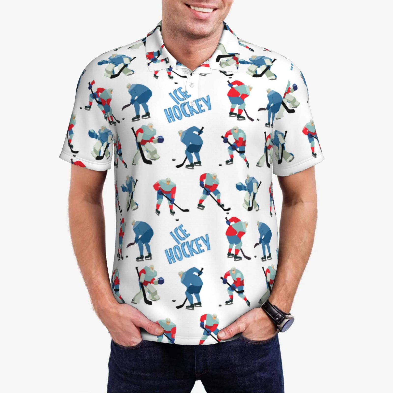 Polo Shirts for Men, ice hockey player cool Cuteness Casual Mens Polo ...