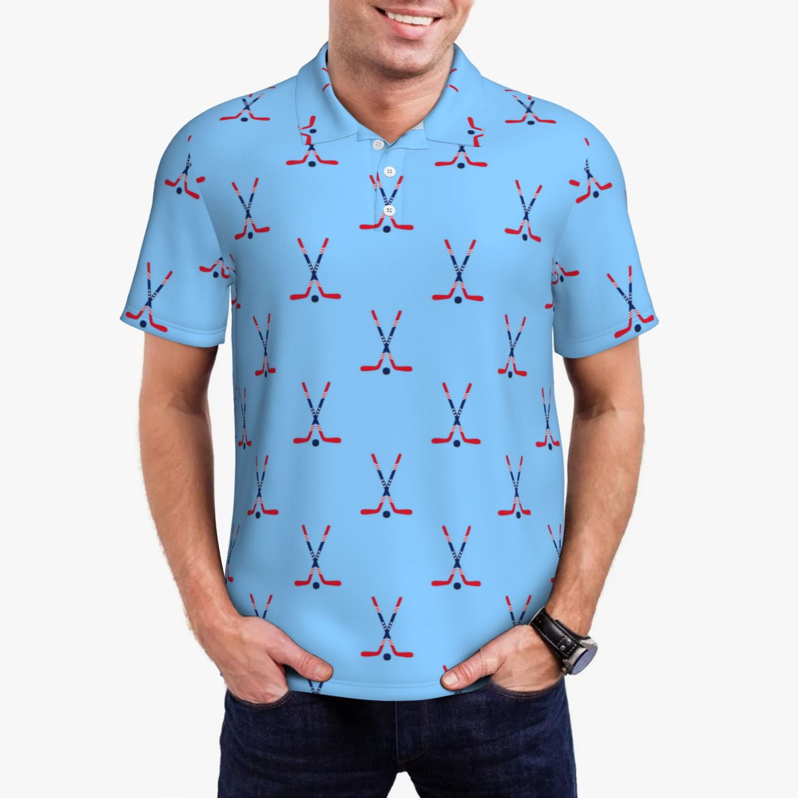 Polo Shirts for Men - ice hockey sticks USA flag blue Mens Polo Shirts ...