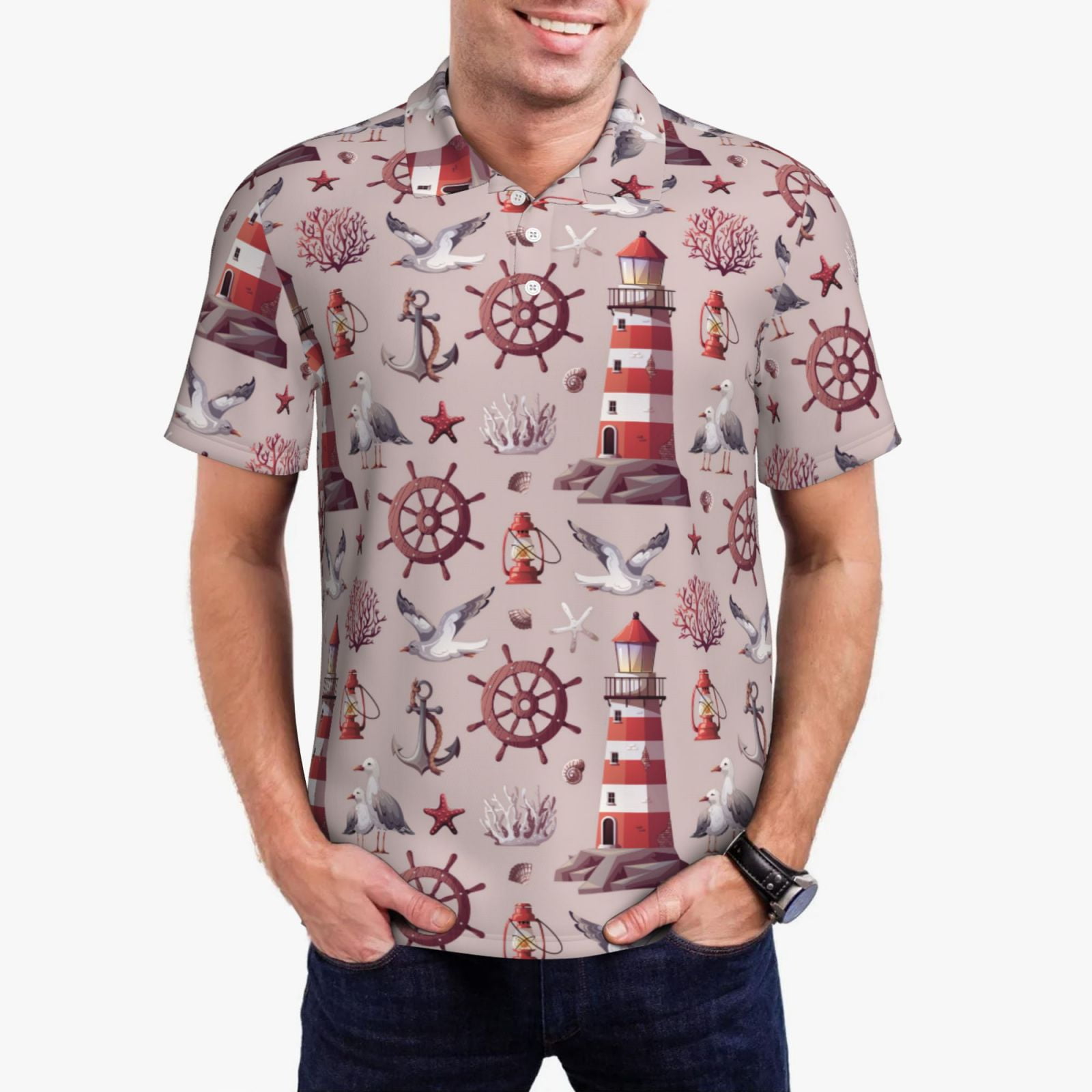 Polo Shirts for Men - lighthouse rudder bird Soft Comfort Breathable ...