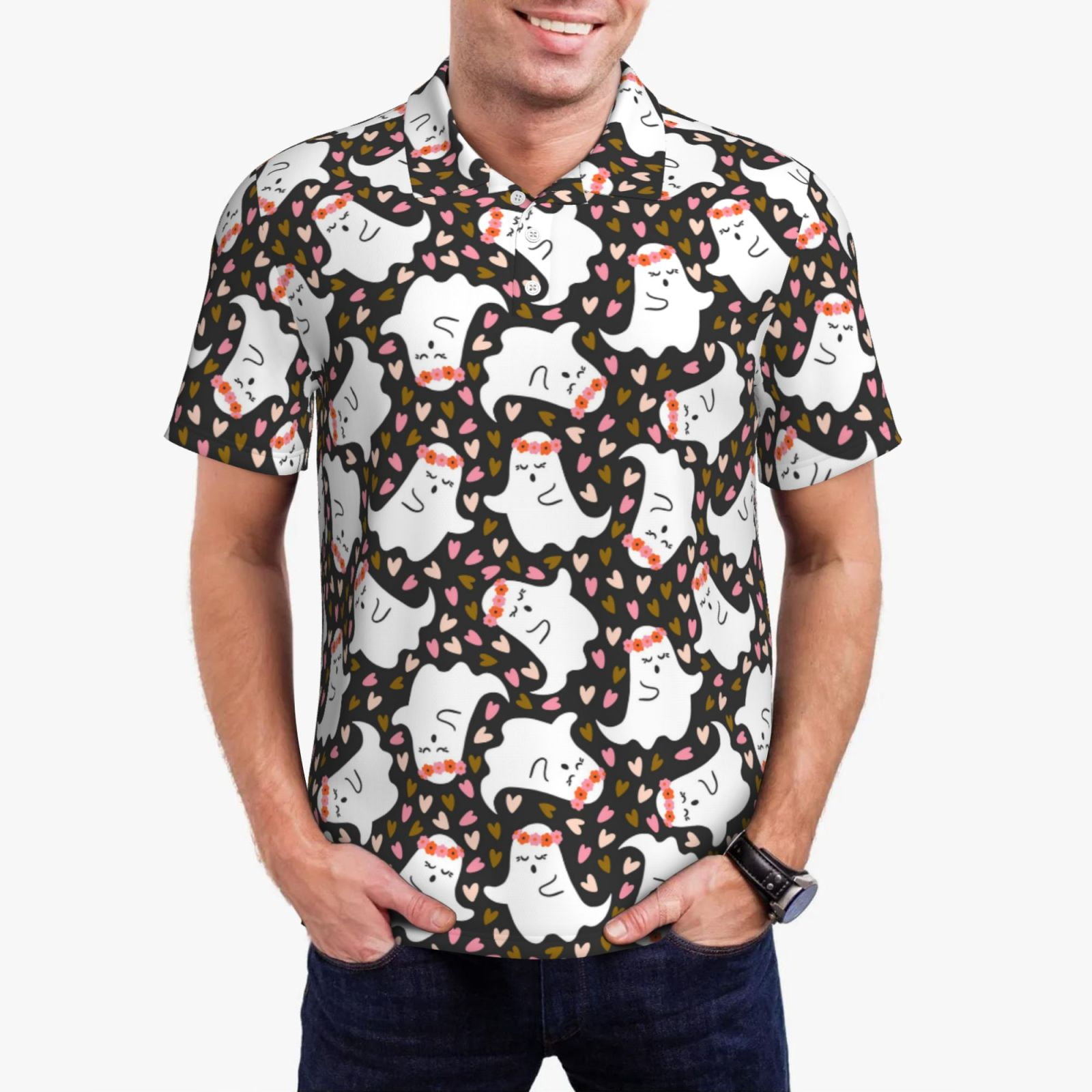 Polo Shirts for Men - love ghost halloween Classic Mens Polo Shirts ...