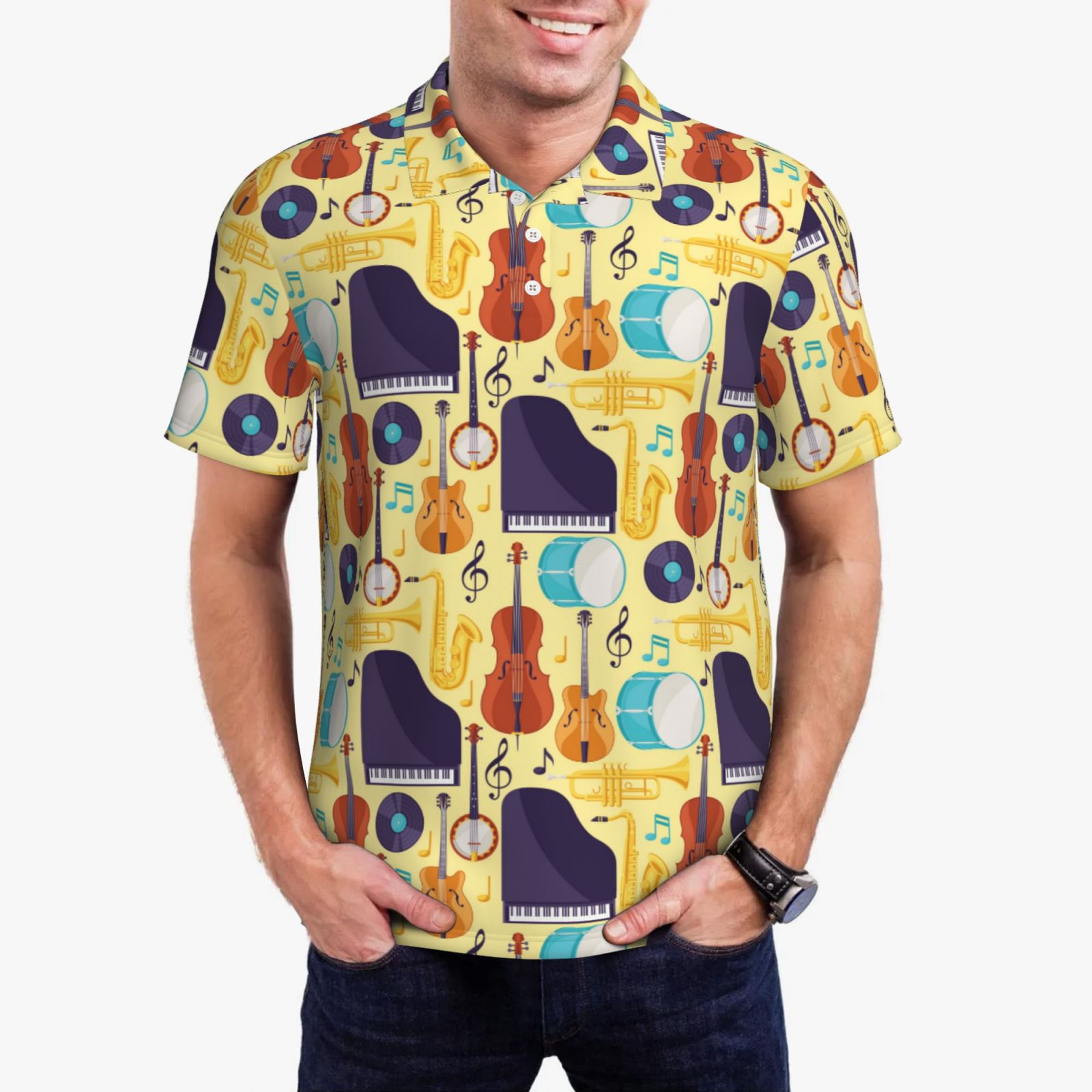 Polo Shirts for Men - musical instruments Classic Mens Polo Shirts ...
