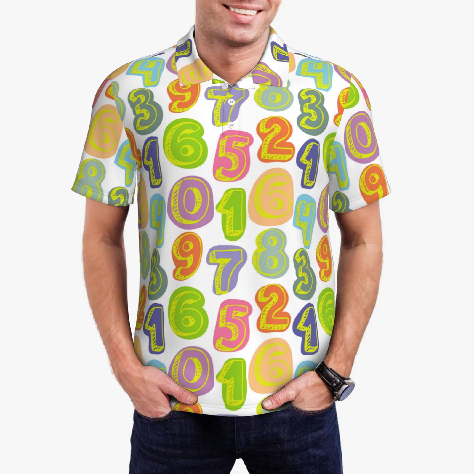 Polo Shirts for Men - number Print colorful Mens Polo Shirts Short ...
