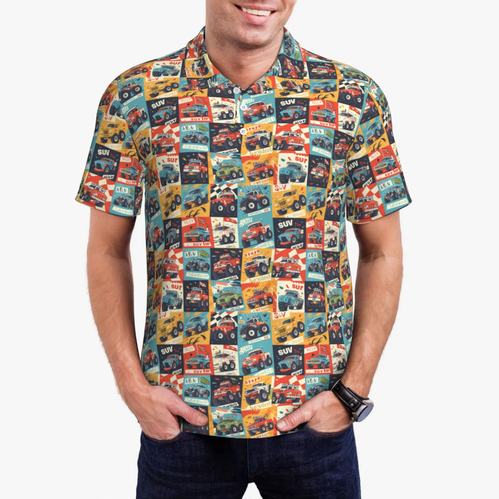 Polo Shirts for Men off road racing car colorful Casual Mens Short ...