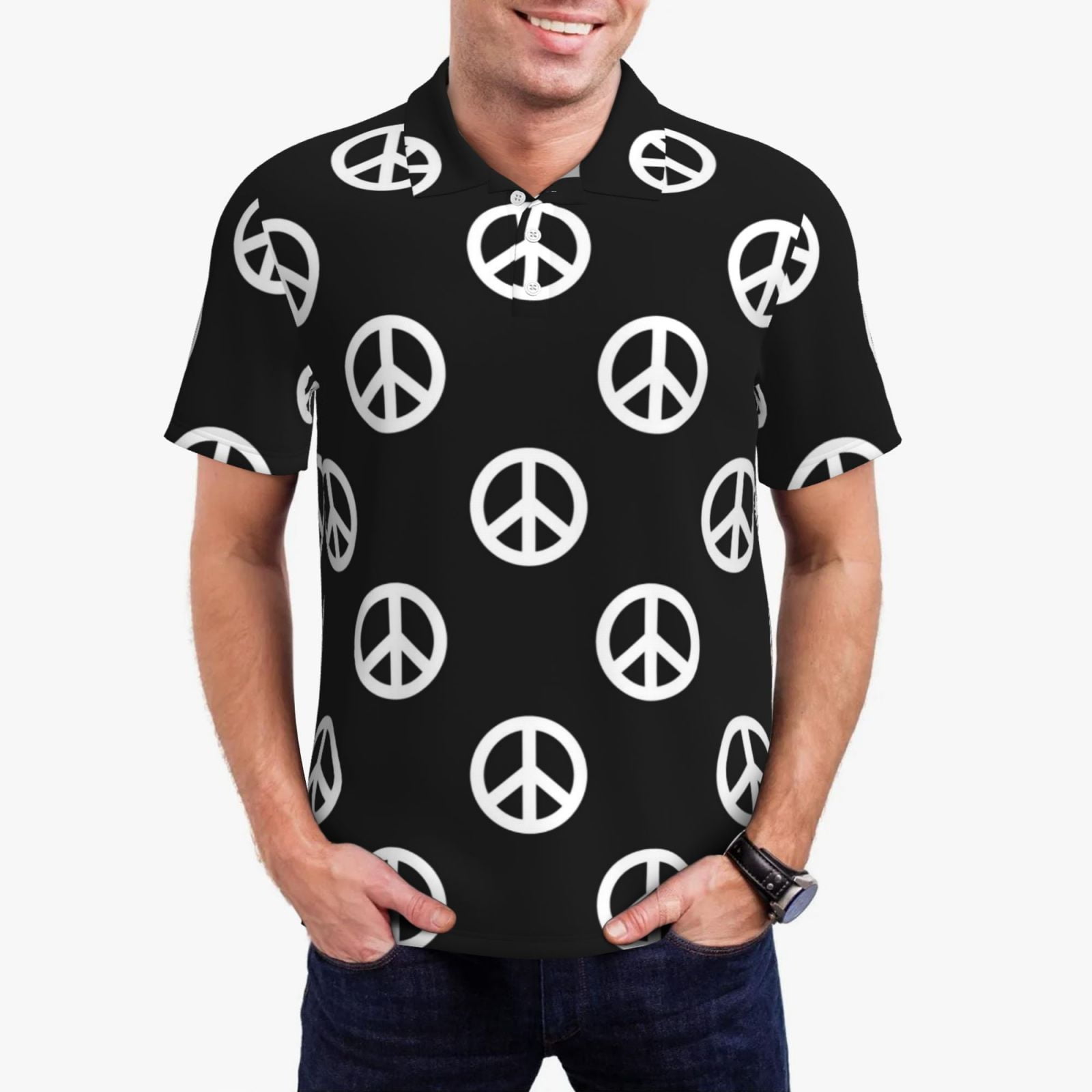 Polo Shirts for Men peace sign boho style black Casual Mens Short ...
