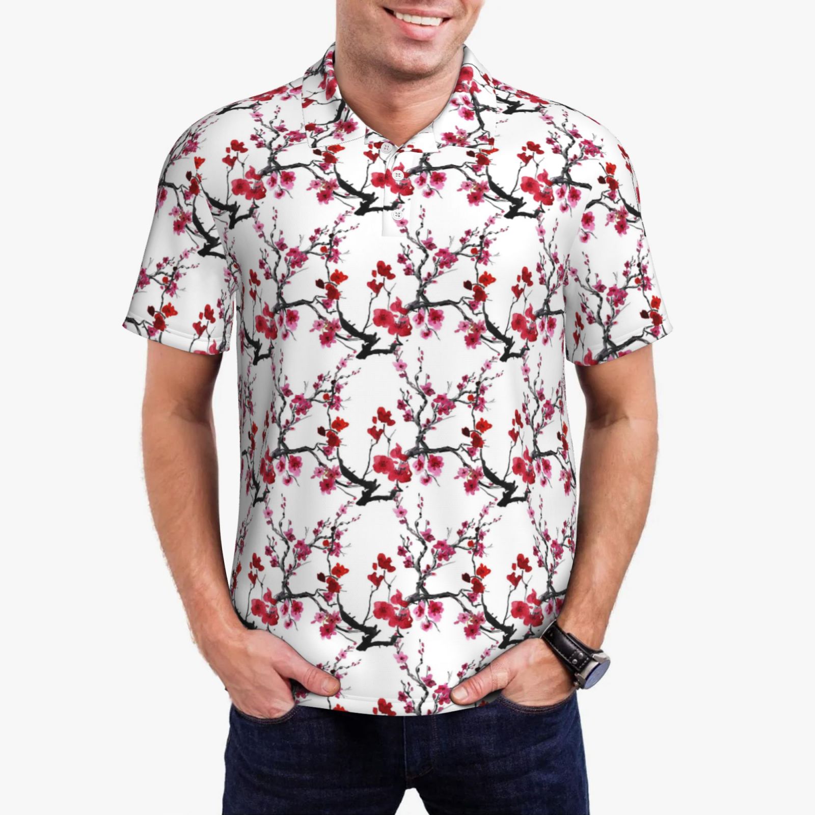 Polo Shirts for Men, peach blossom Cuteness Casual Mens Polo Shirts ...