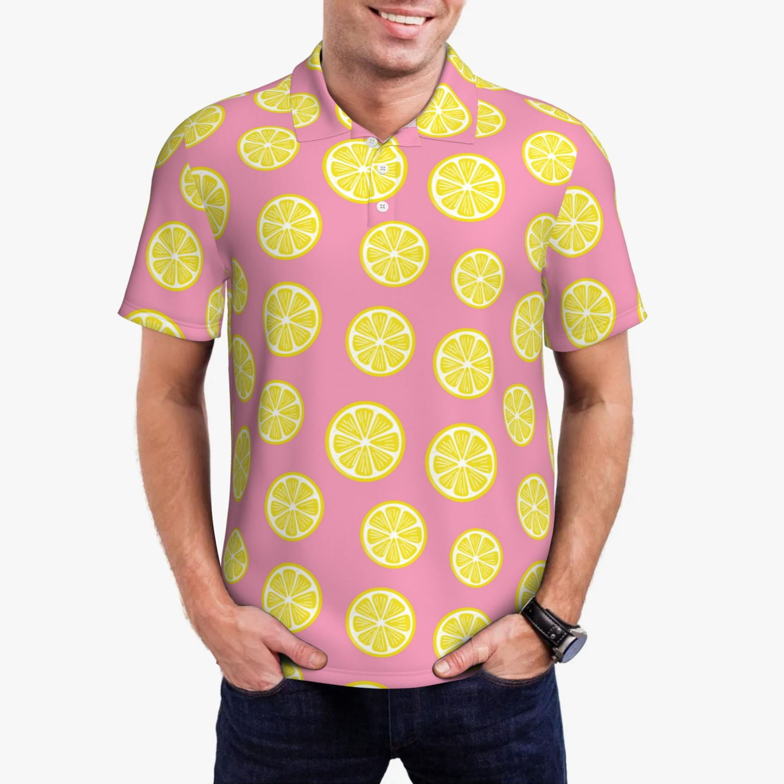 Polo Shirts for Men, pink Lemon Cuteness Casual Mens Polo Shirts Short ...