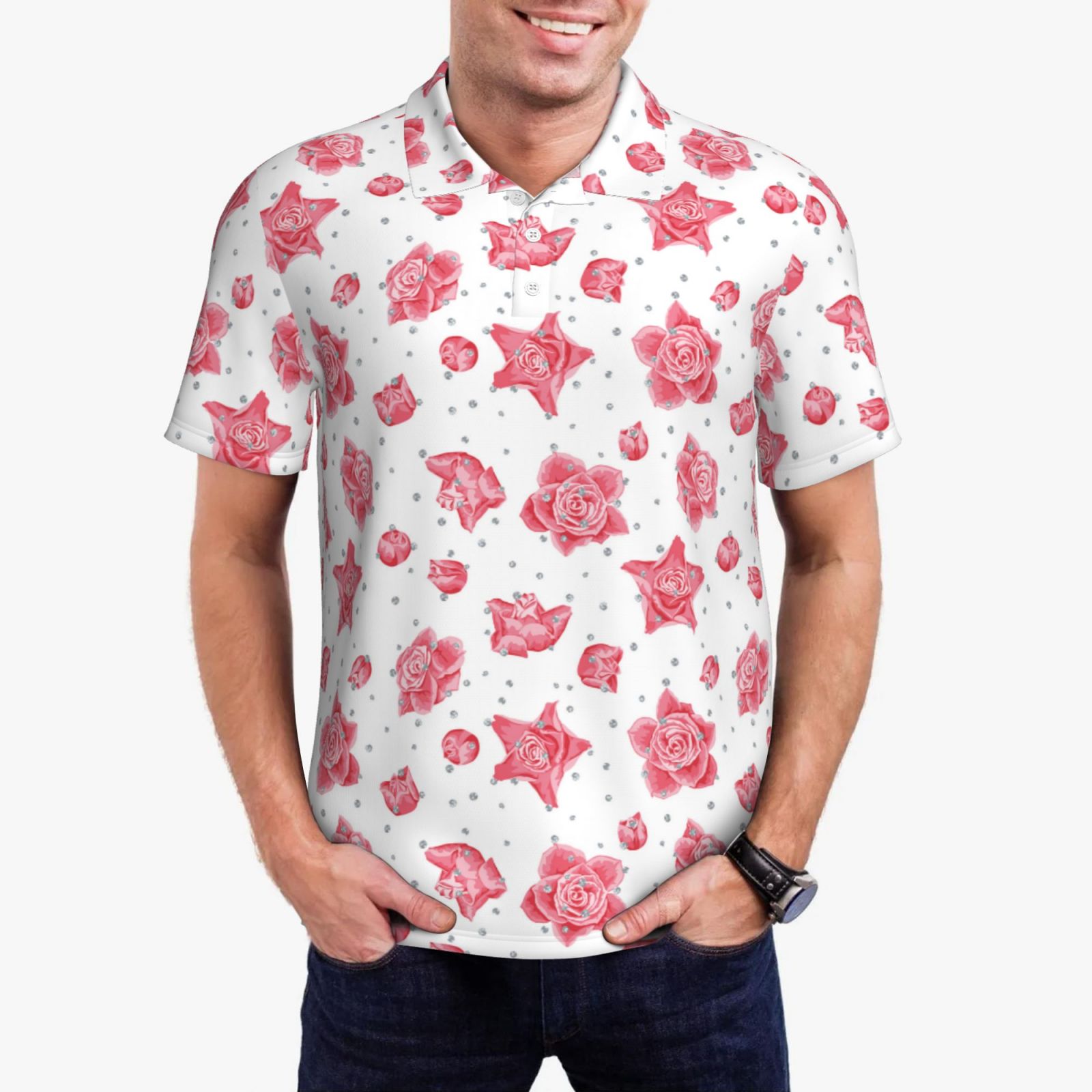 Polo Shirts for Men - pink flowers_A Mens Polo Shirts Short Sleeve ...