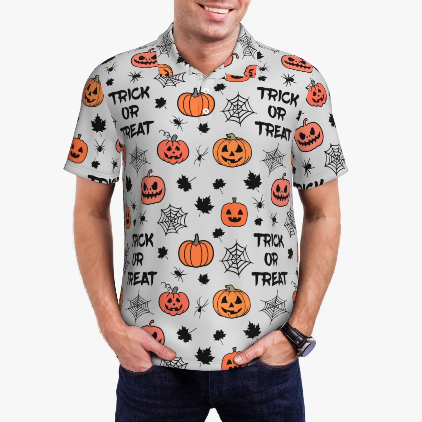 Polo Shirts for Men, pumpkin halloween cartoon Cuteness Casual Mens ...
