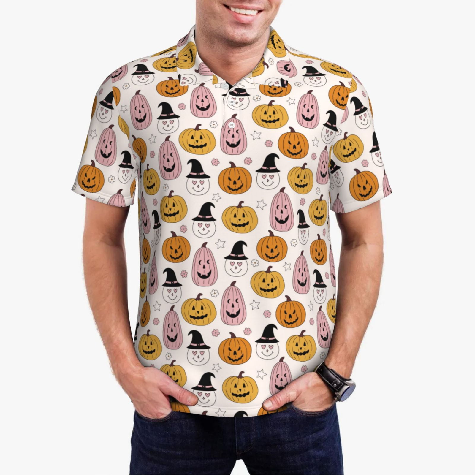 Polo Shirts for Men - pumpkin halloween hat Classic Mens Polo Shirts ...