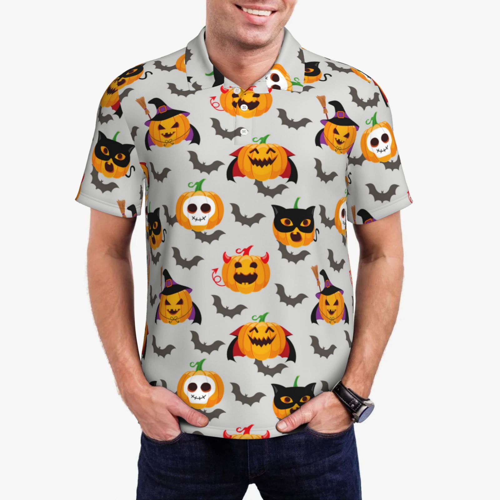 Polo Shirts for Men - pumpkins halloween bats Soft Comfort Breathable ...