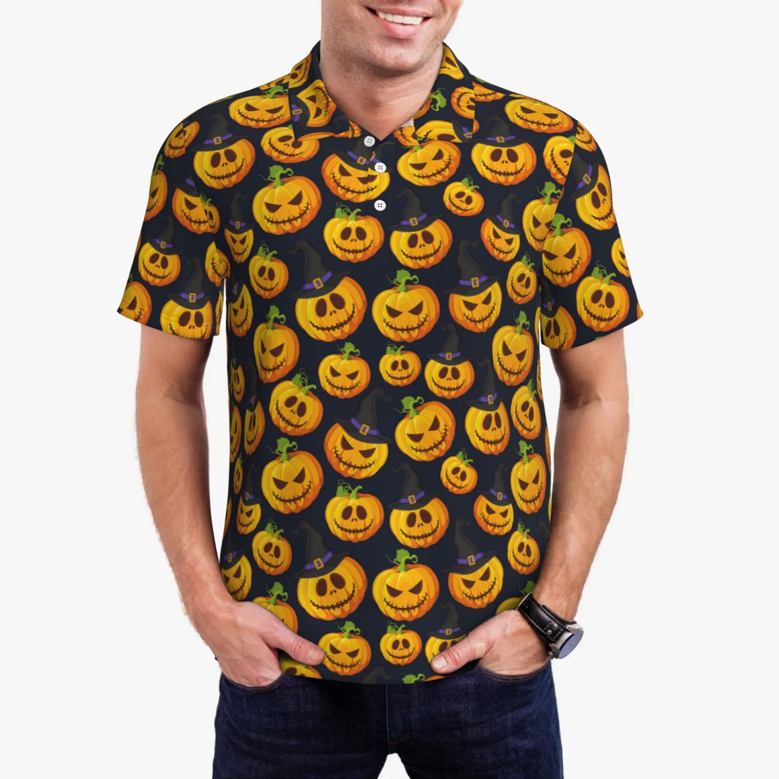 Polo Shirts for Men - pumpkins halloween element Classic Mens Polo ...