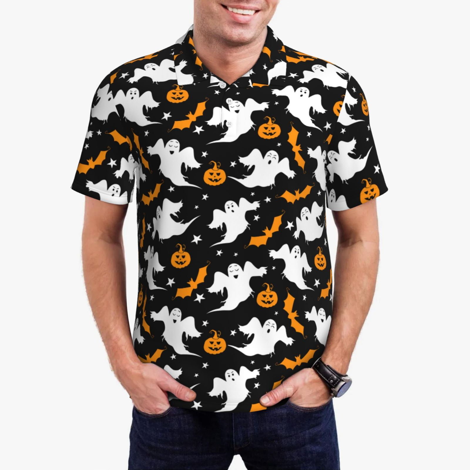 Polo Shirts for Men - pumpkins halloween ghost Mens Polo Shirts Short ...