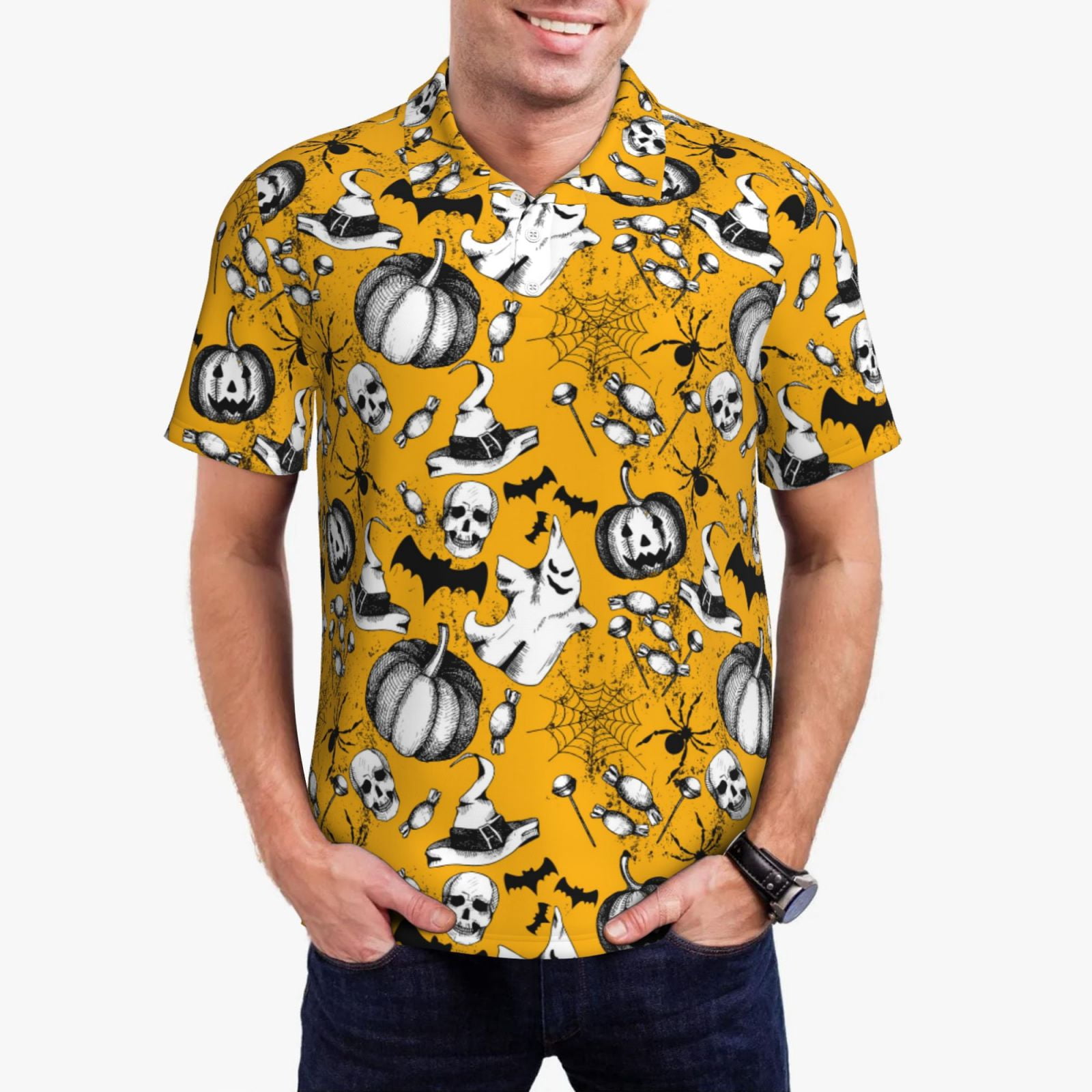 Polo Shirts for Men, pumpkins halloween hat Cuteness Casual Mens Polo ...